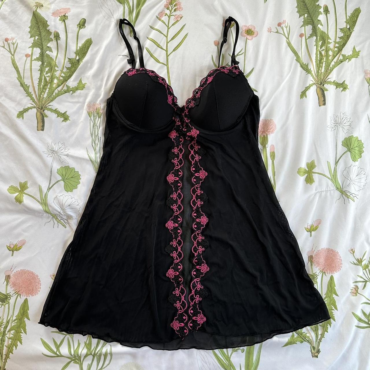 90’s Native Intimates Black & Pink Mesh Top with... - Depop