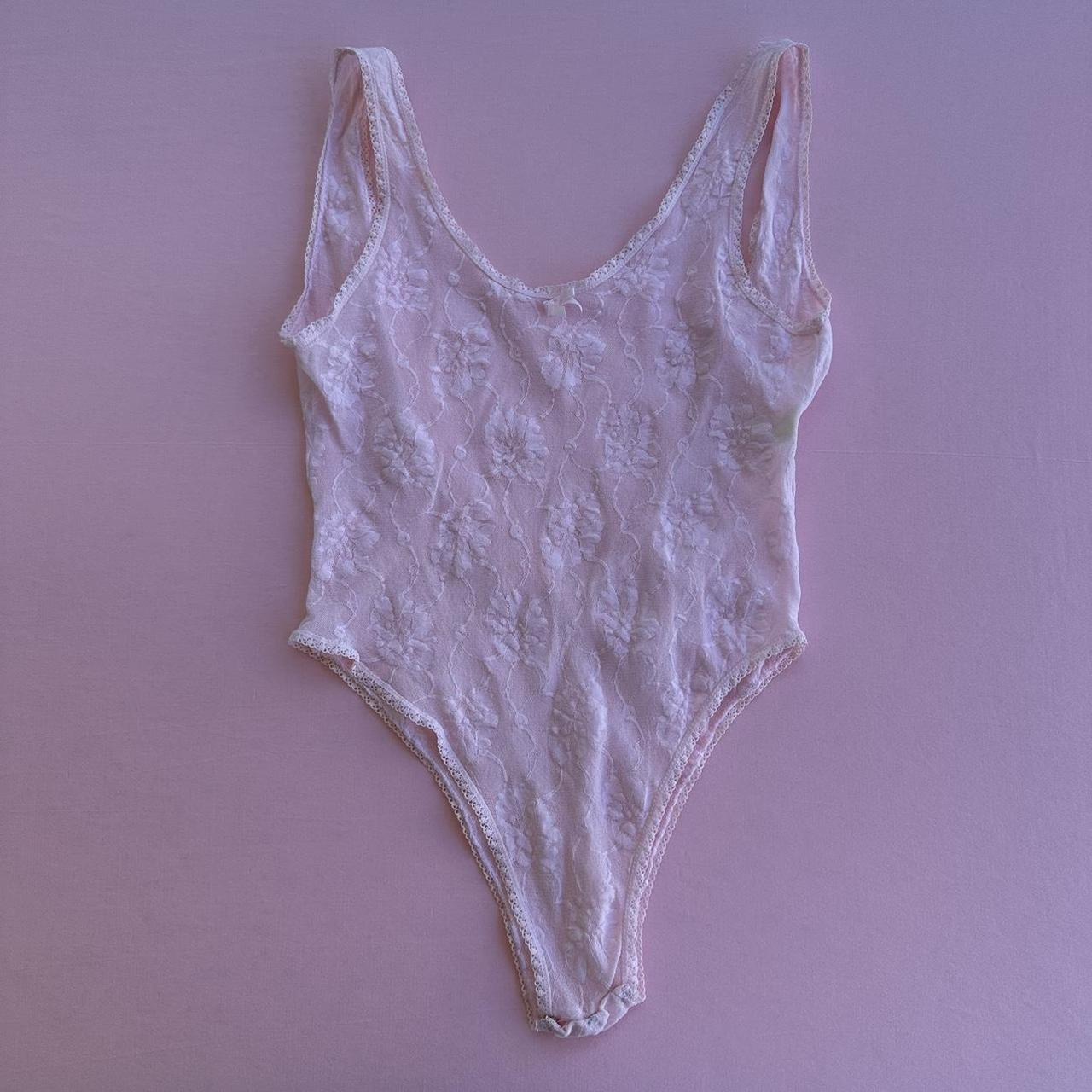 70’s Victoria’s Secret baby pink lace onesie with... - Depop