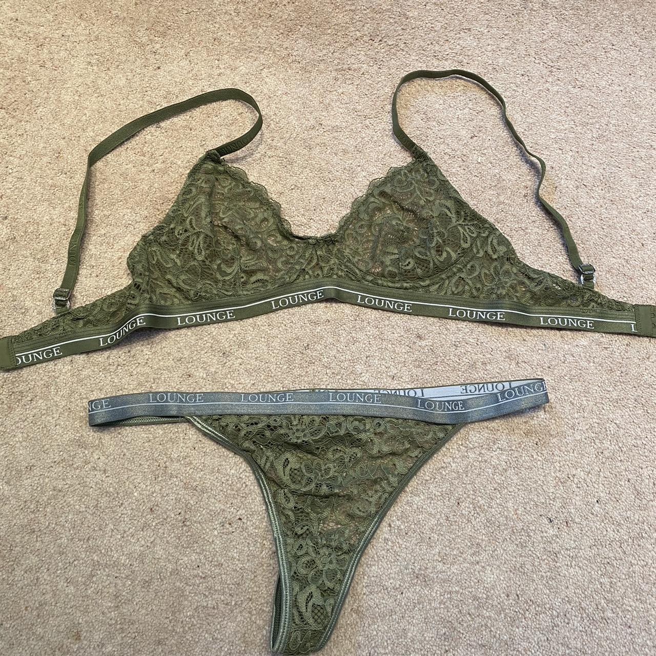 Lounge balcony bra and thong in khaki / olive green.... - Depop