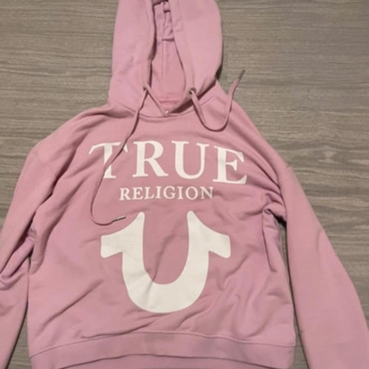 Pink Oversized True Religion Hoodie - Depop