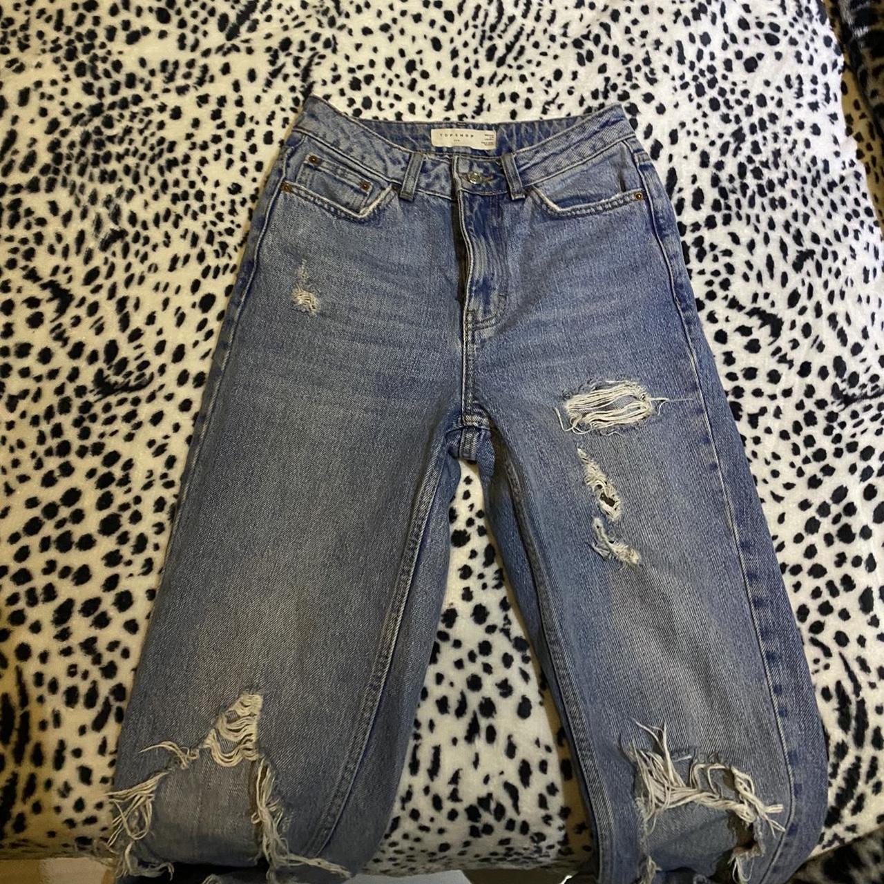 Topshop high waist ripped mom jeans w24 l32. Worn a... - Depop