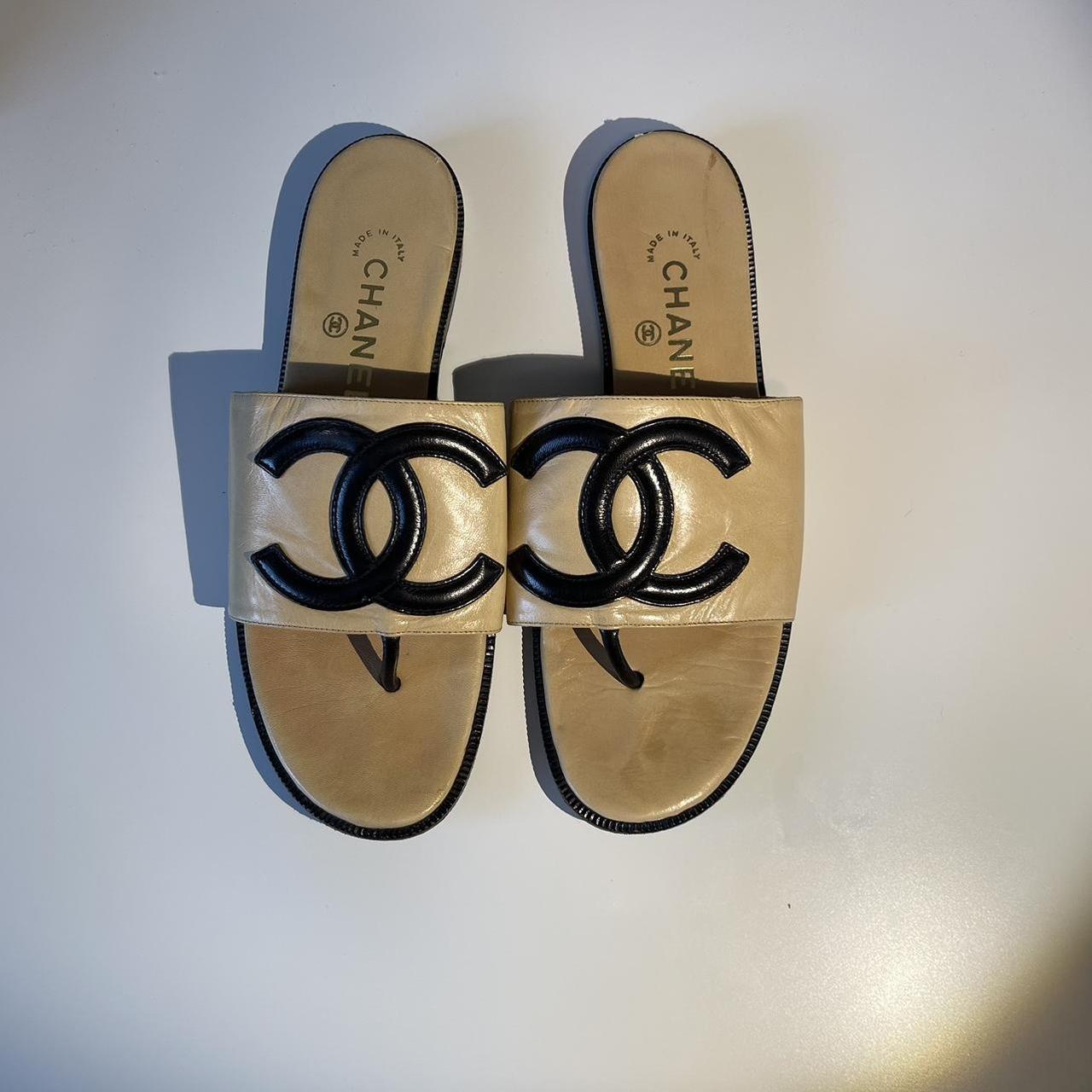 CHANEL Tan Sandals w/ CC logo Size 39 Still have a... - Depop