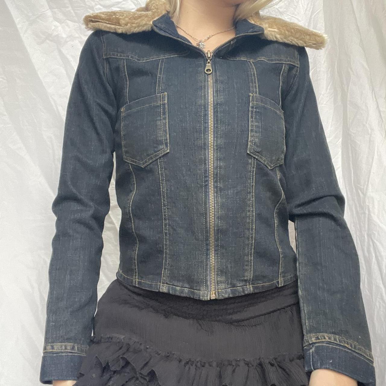 Mini denim jacket ⭐️ Faux fur hood In great... - Depop