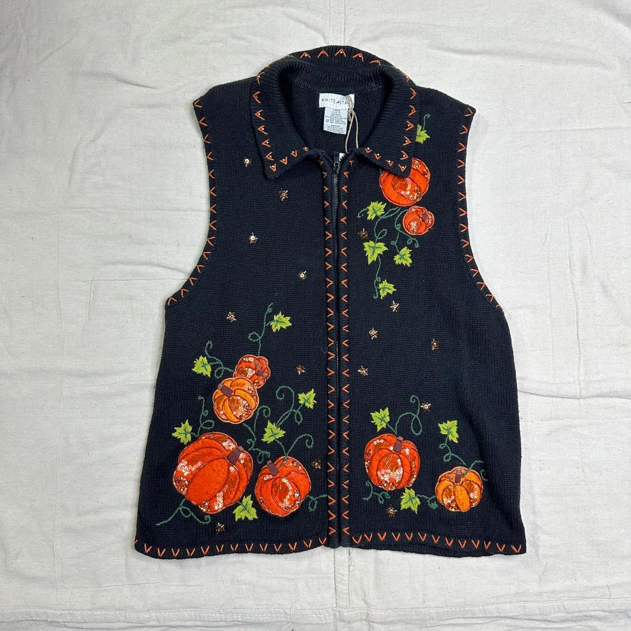 vintage y2k festive zip up pumpkin zip up vest »... - Depop