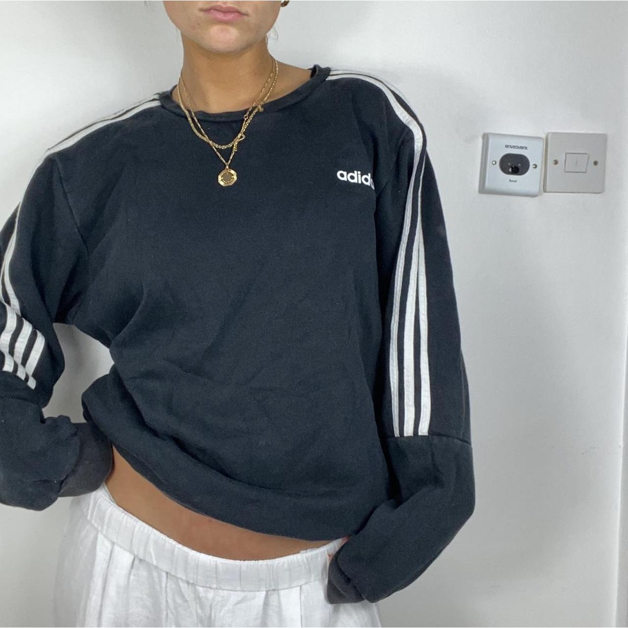 Black and white adidas round neck jumper - Depop