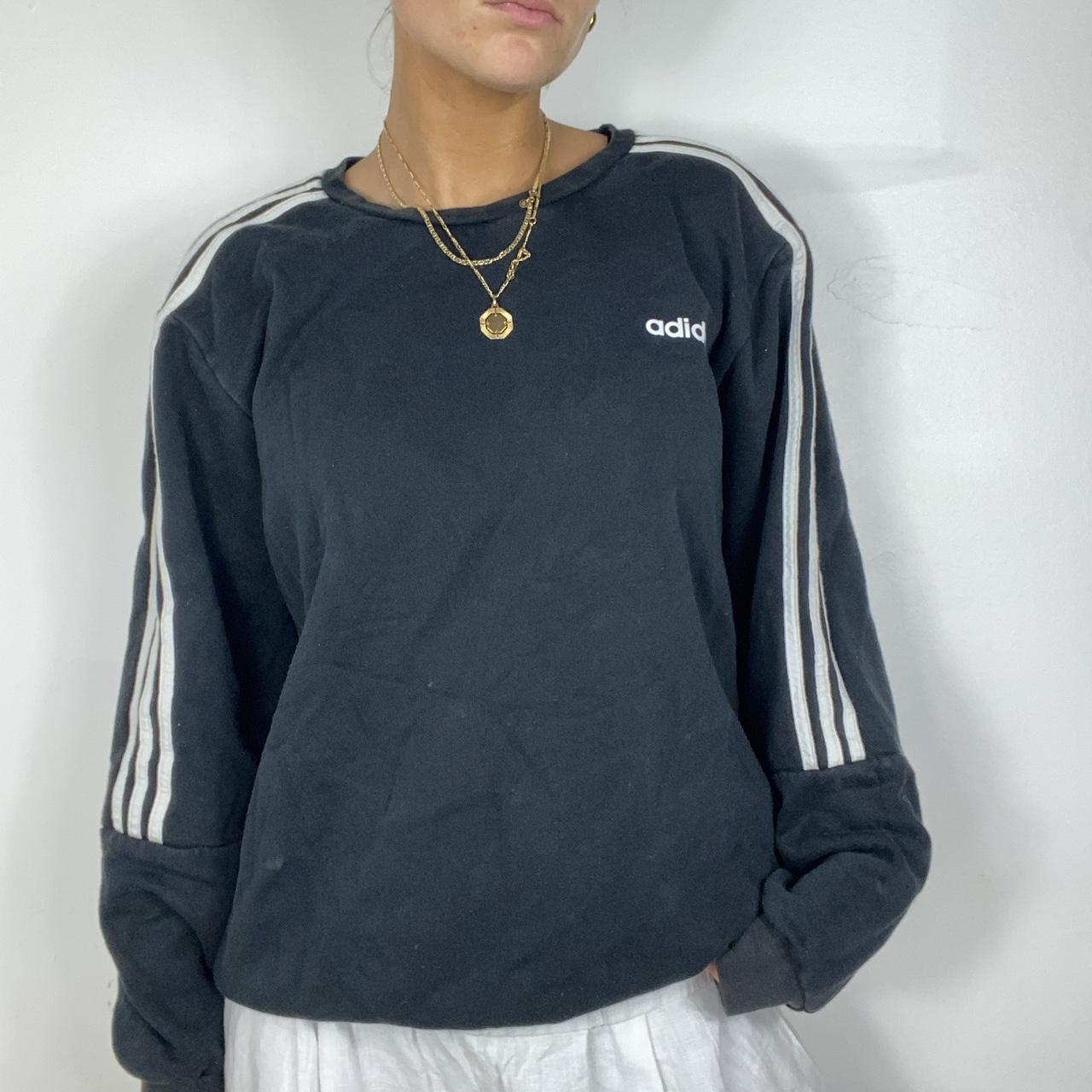 Black and white adidas round neck jumper - Depop