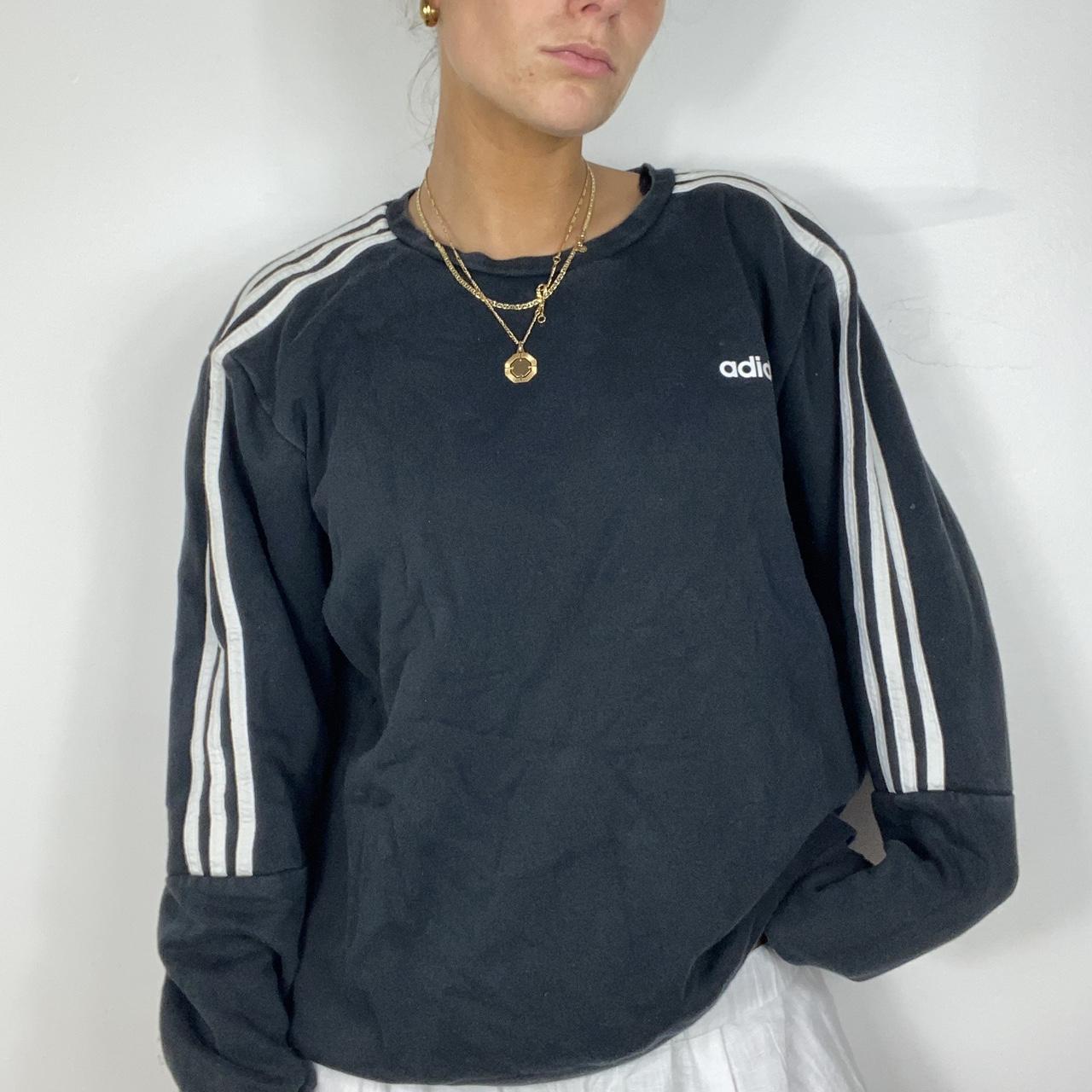 Black and white adidas round neck jumper - Depop