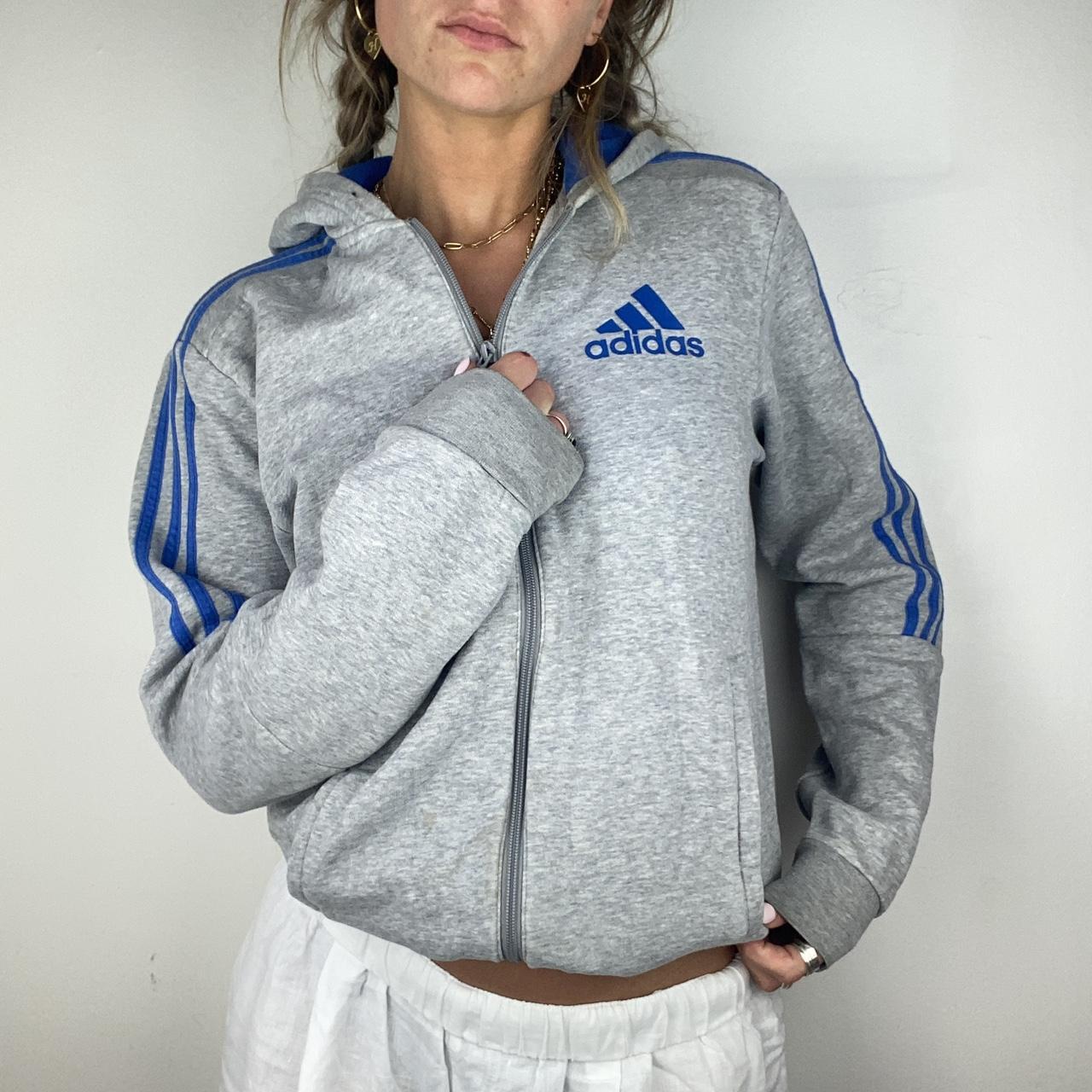 grey adidas zip up hoodie. size S 3 - Depop