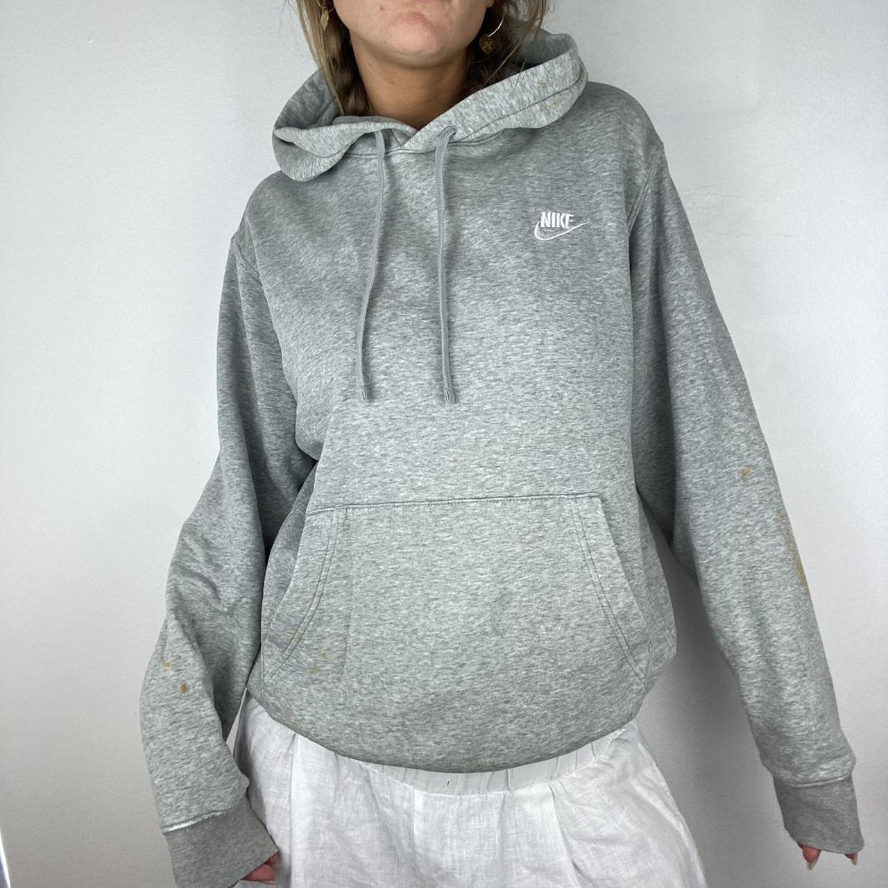 Grey Nike hoodie. marks as shown. size S. P - Depop