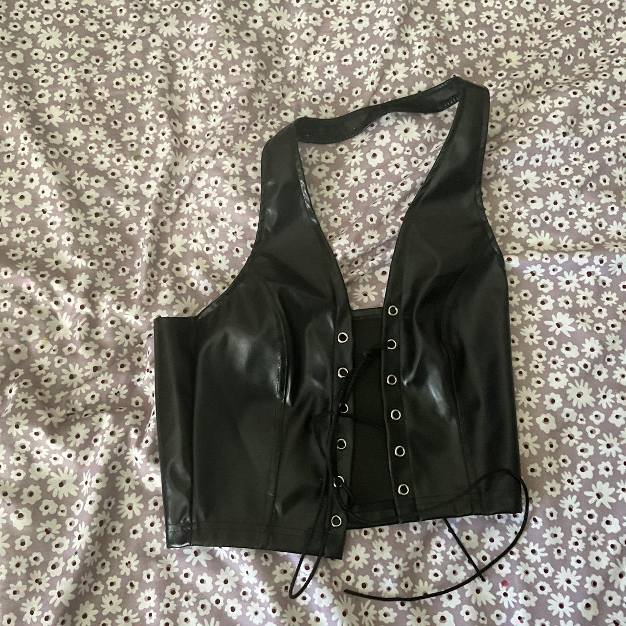 Faux leather halter vest. Never worn, got it for emo... - Depop