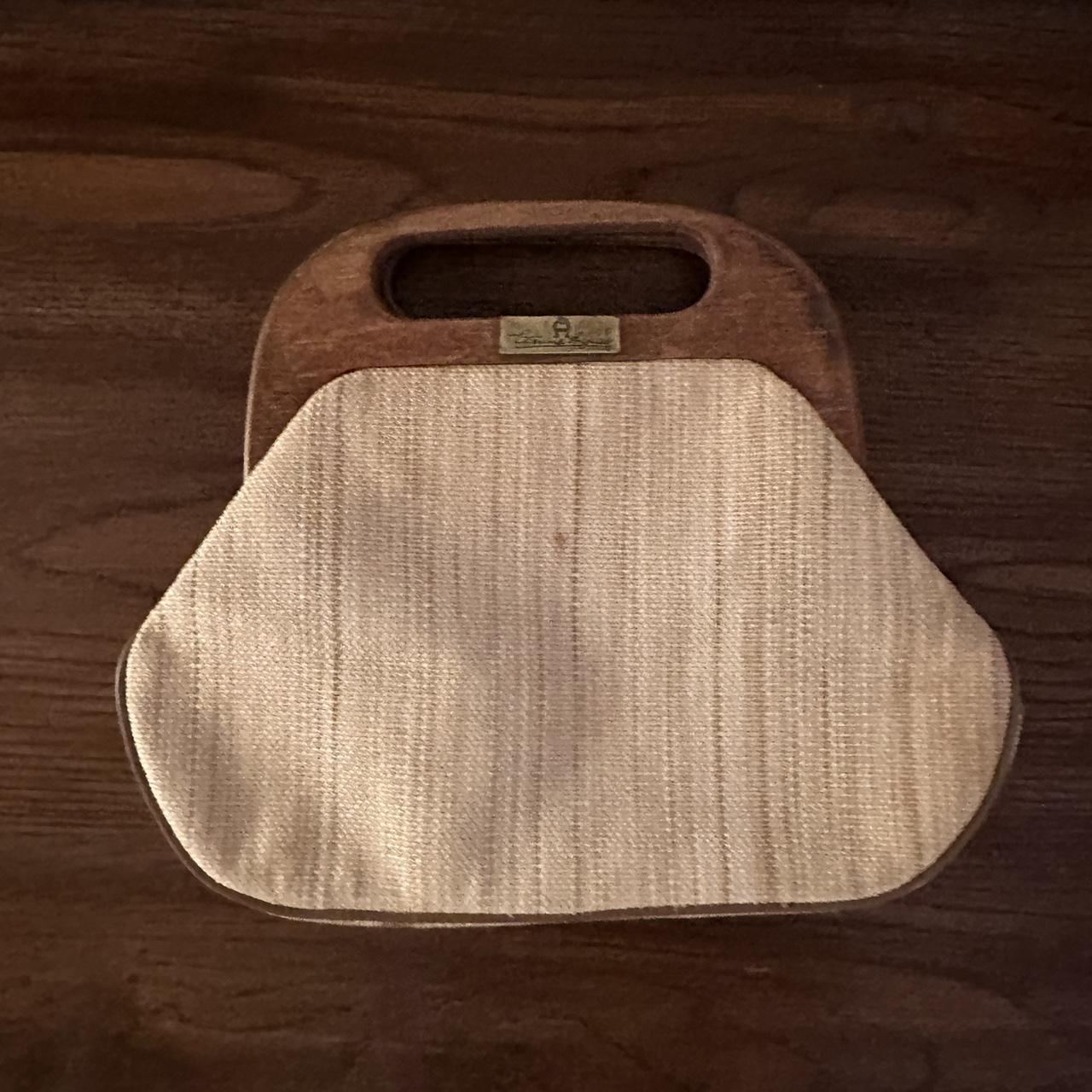 Vintage clamshell purse with wood handle. Minor... - Depop