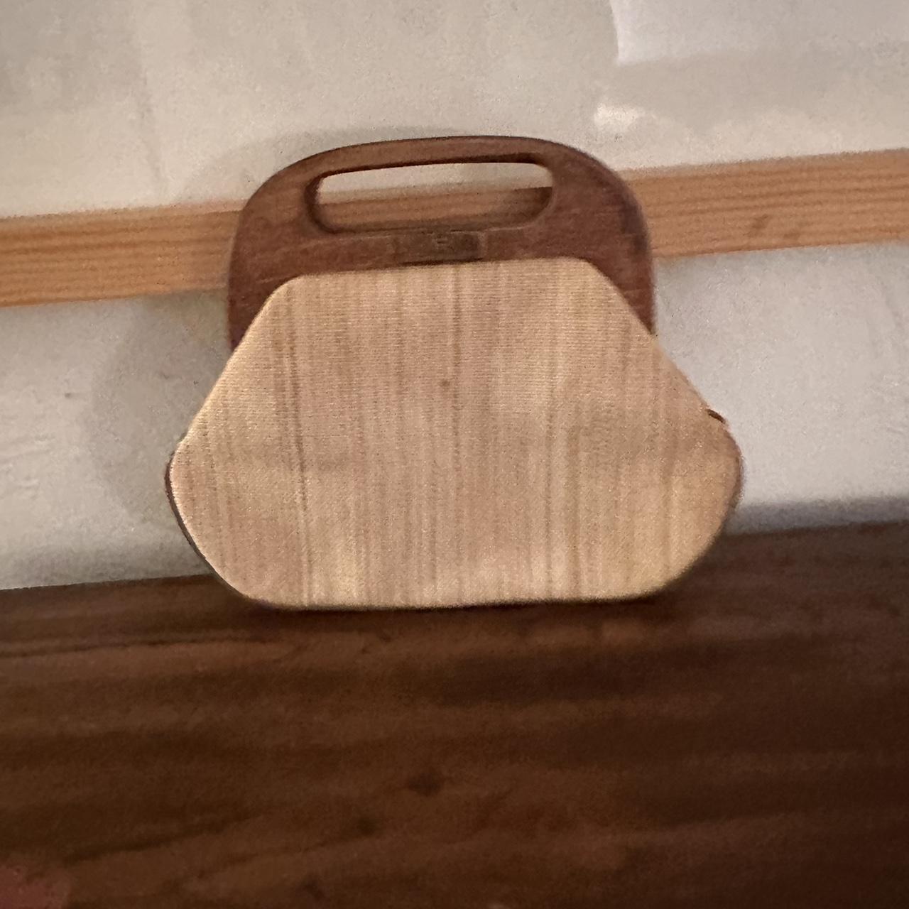 Vintage clamshell purse with wood handle. Minor... - Depop