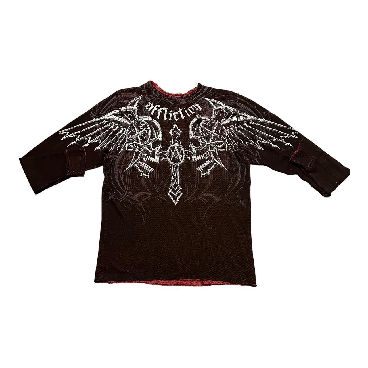 Affliction Men's Red and Black Shirt | Depop