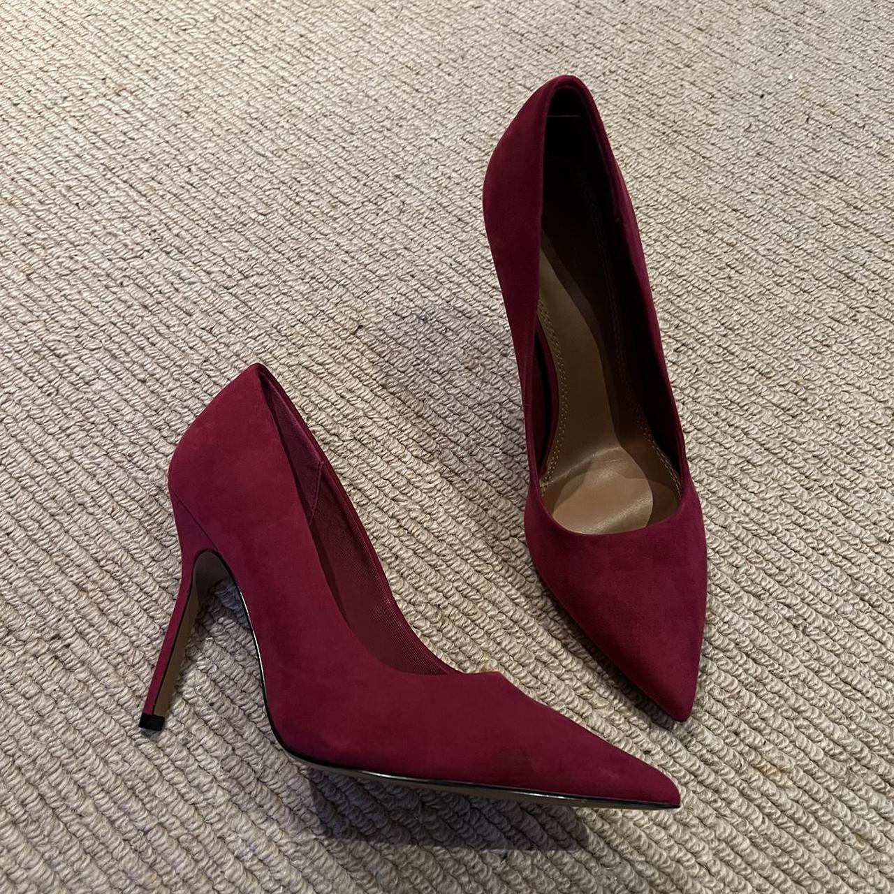 Suede point toe stiletto heels in pinky/ red colour.... - Depop
