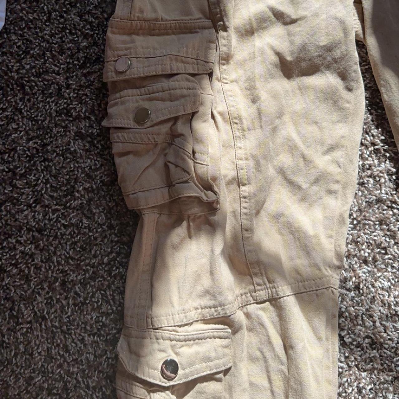 adorable cream colored high rise cargo pants, soft... - Depop