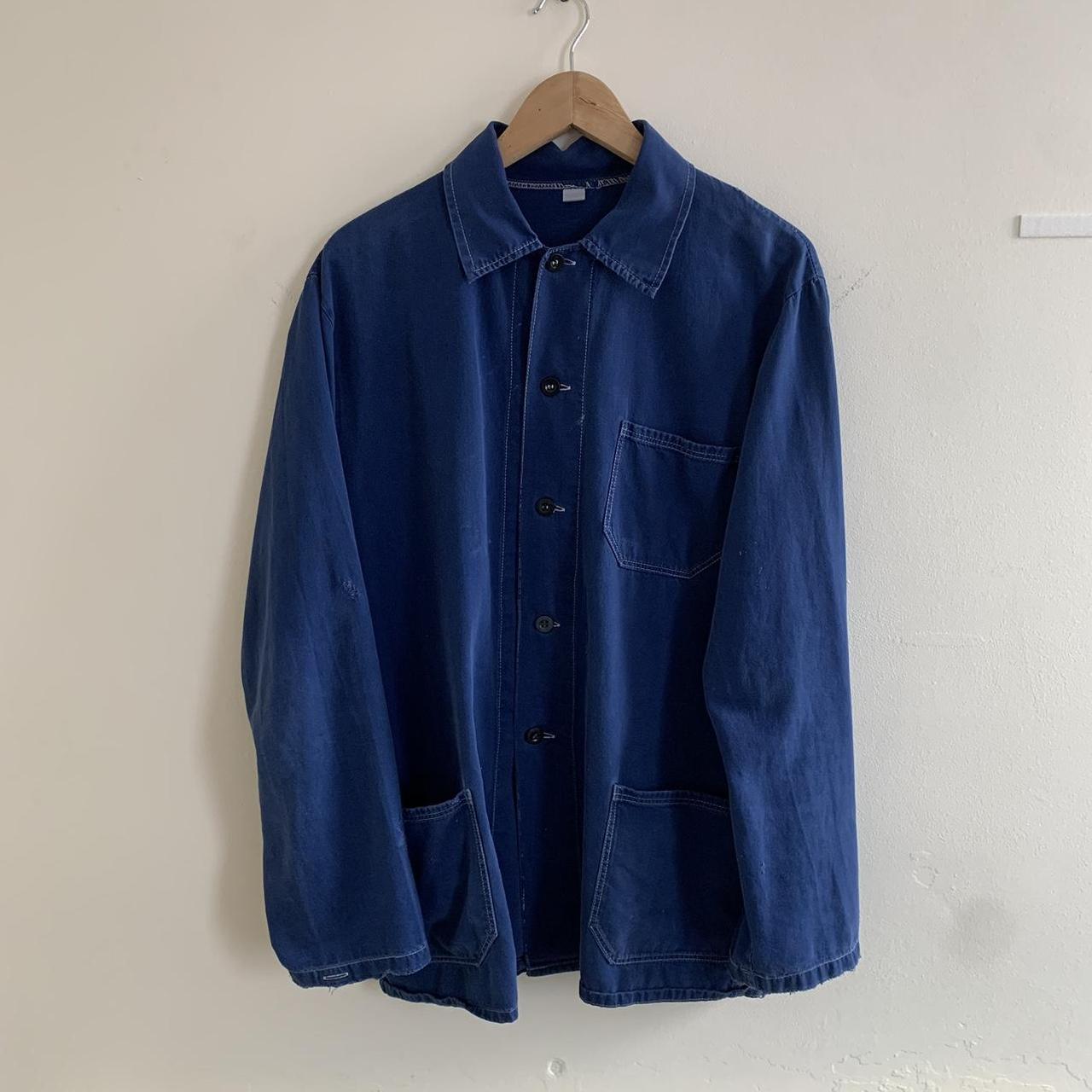 Navy Blue Chore Jacket Nice loose fit with white... - Depop