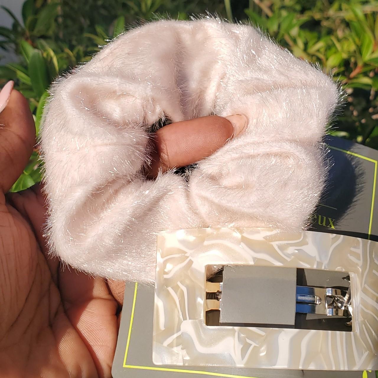 Beautiful fuzzy scrunchie with matching hair clip ... - Depop