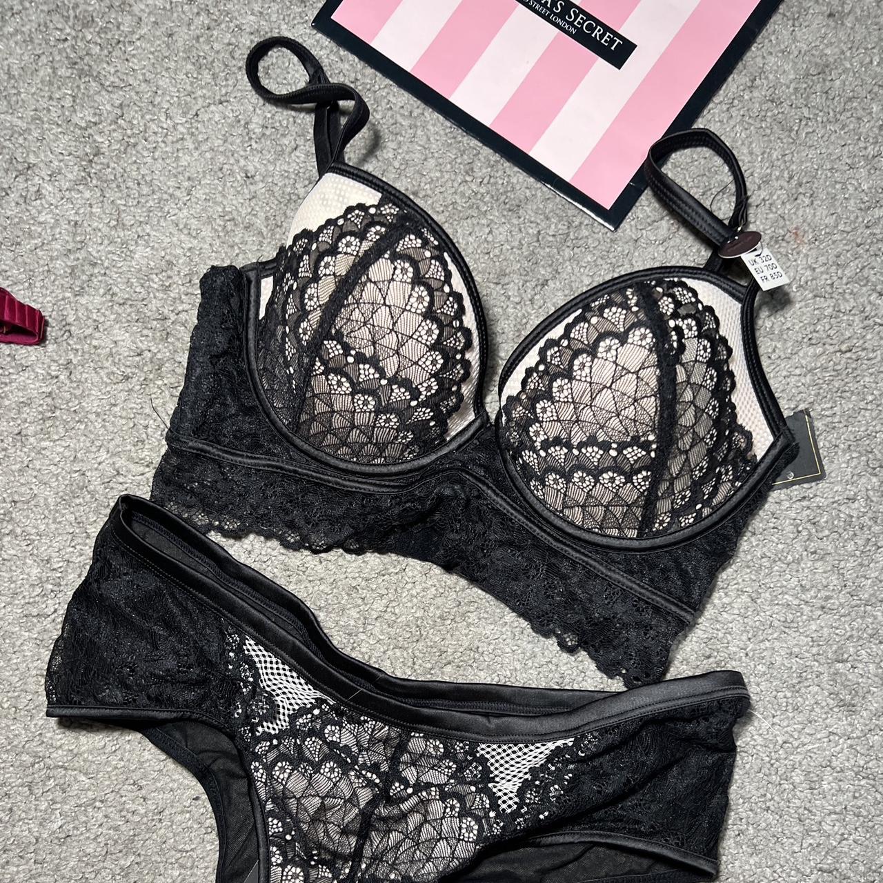 🥀 NEW LOOK Satin Trim Lace BRALETTE SET 32D /12 🥀 - Depop