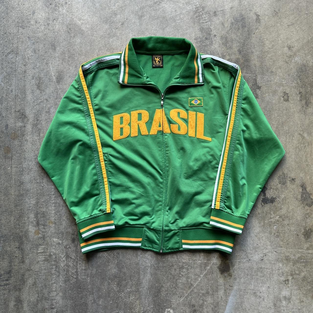 2000s brasil graphic zip up size XL - 24" pit to... - Depop