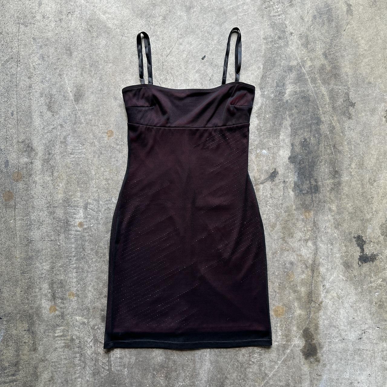 2000s dark red mesh overlay mini dress size S - 14"... - Depop