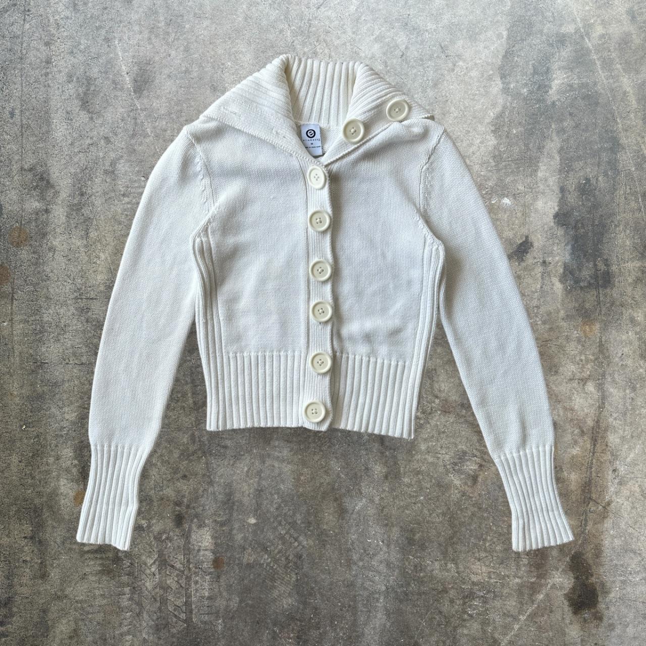 2000s white button up sweater no tag size, fits... - Depop