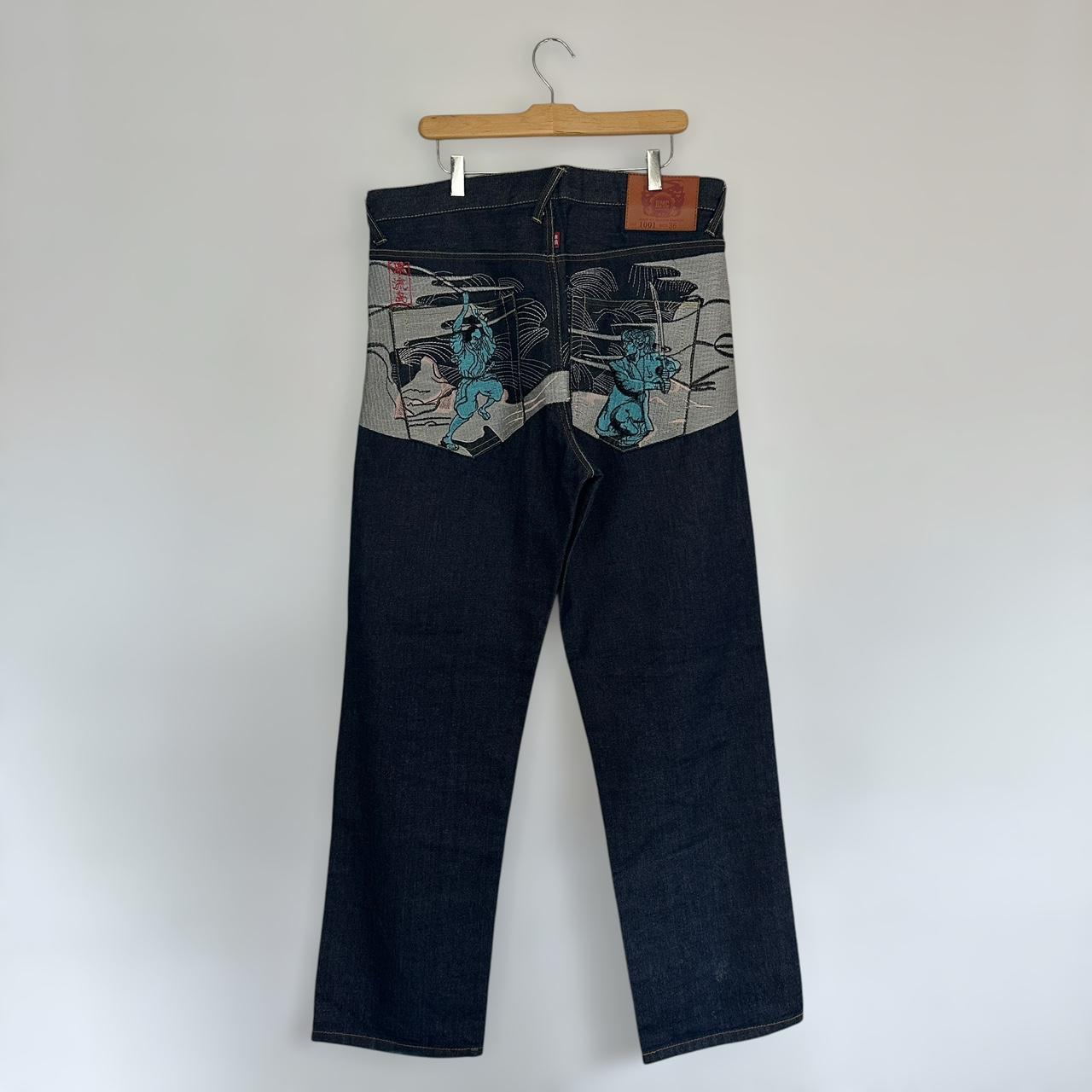 2000s RMC red money japanese embroidered baggy jeans... | Depop