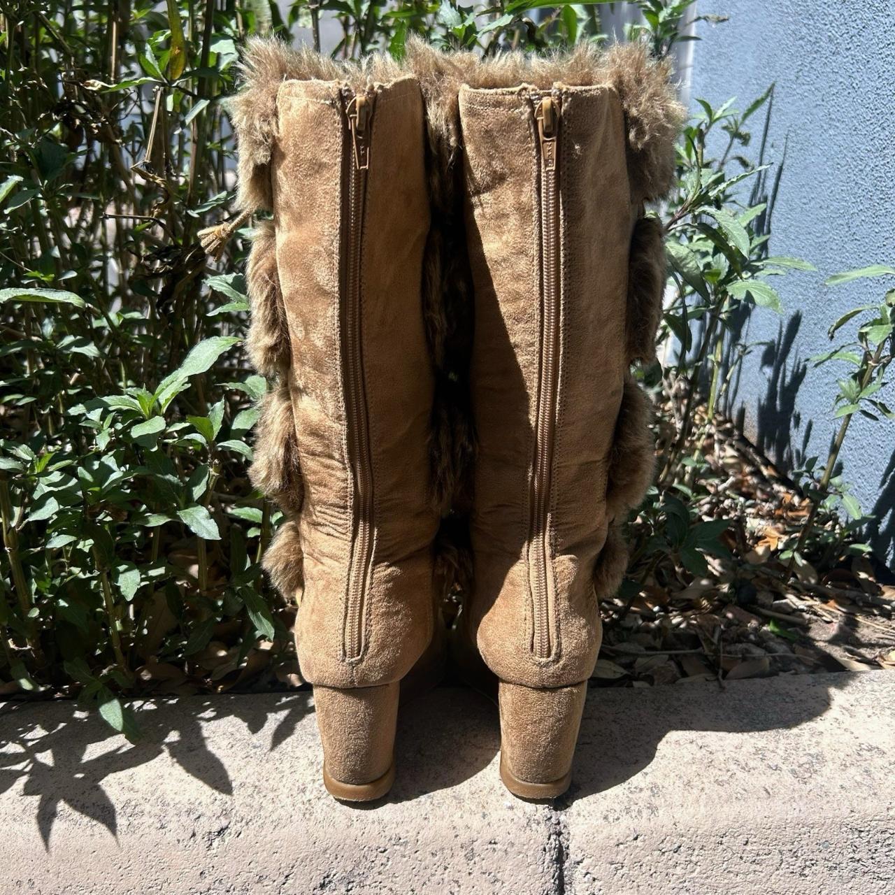2000s festival splash fur laceup wedge boots no tag... | Depop