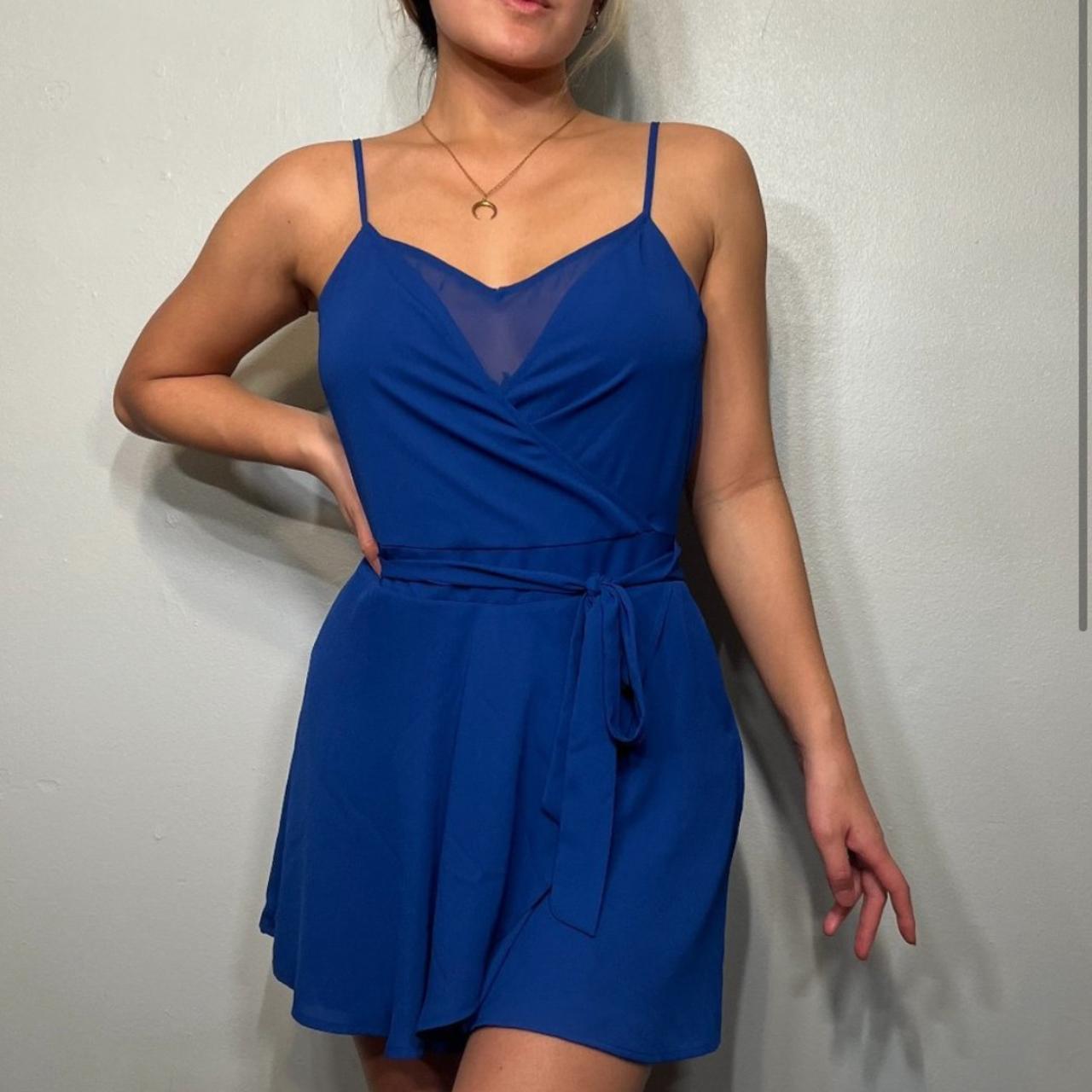 6 - Blue tie-front romper Express 6 - spaghetti... - Depop