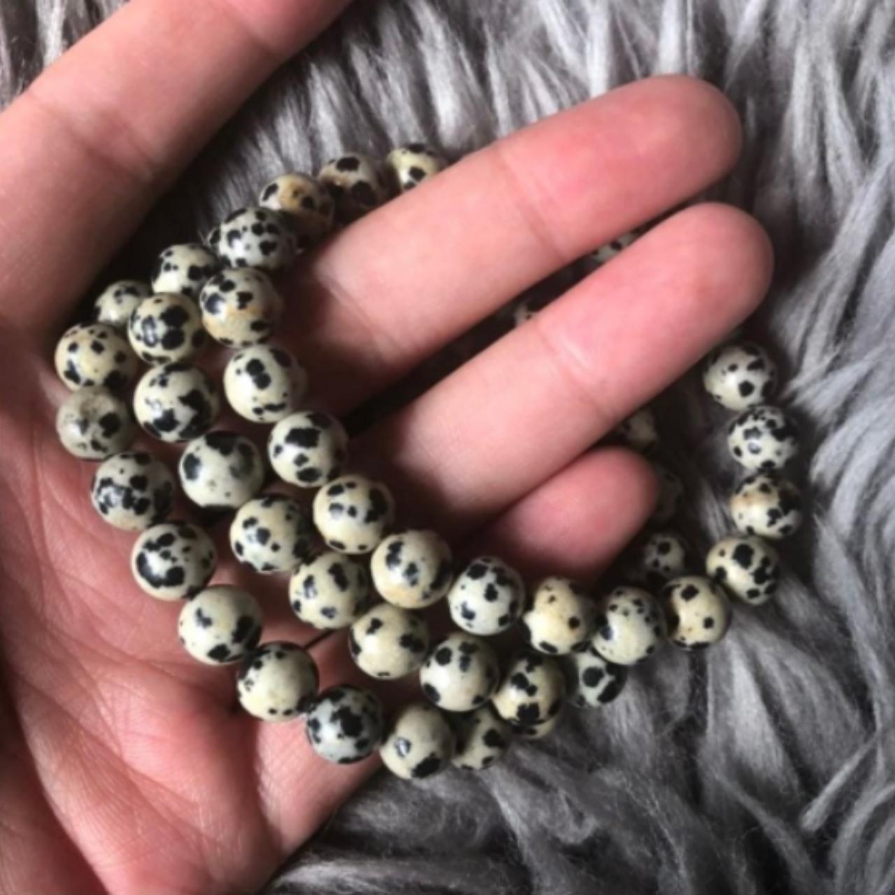 8mm Dalmatian jasper bead bracelet Price is for ONE... - Depop