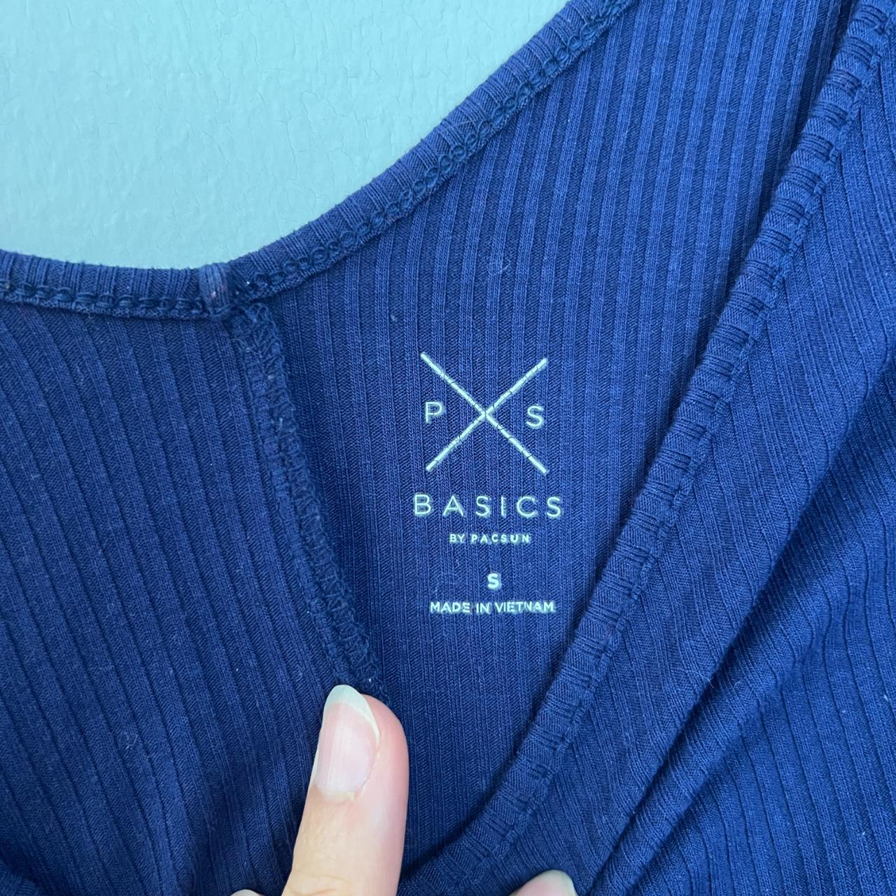 Navy blue ribbed off shoulder long-sleeve crop... - Depop