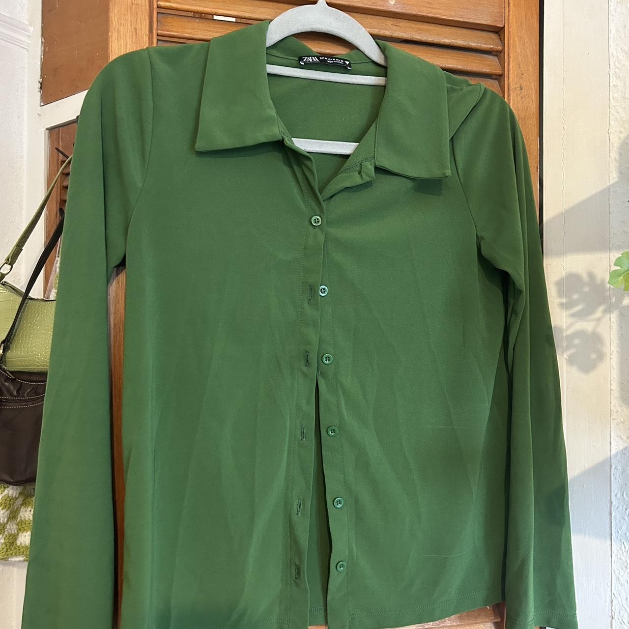 Green Button up shirt - Zara Super cute green... - Depop