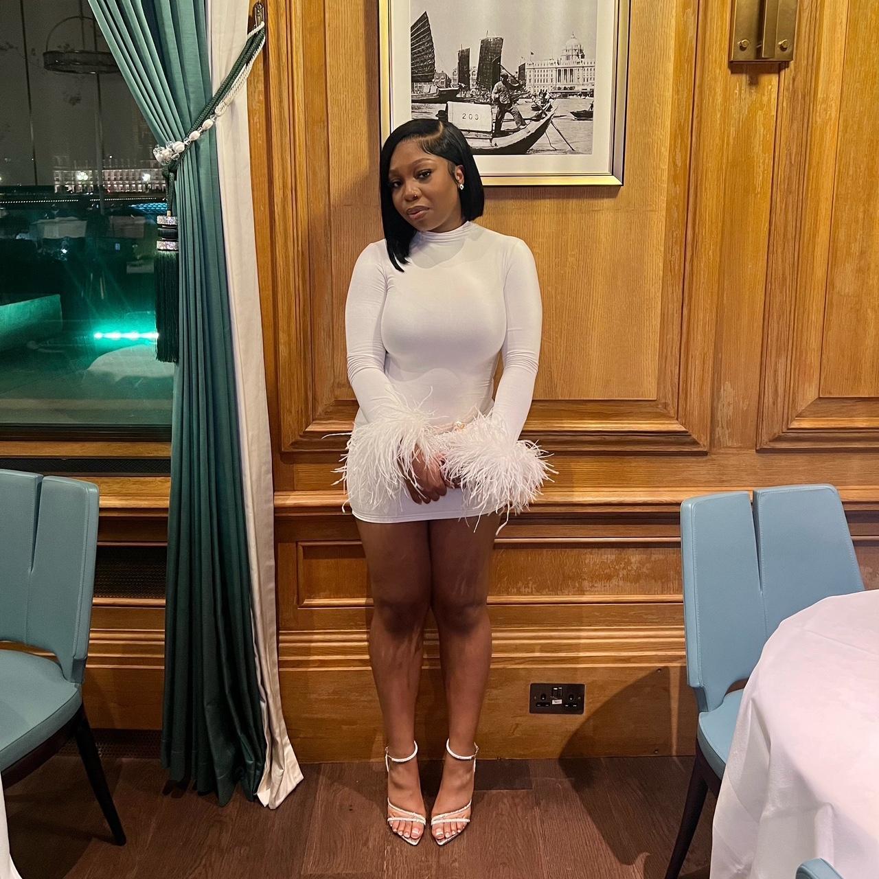 Asante studio Asari Feather Mini Dress Pearl... - Depop