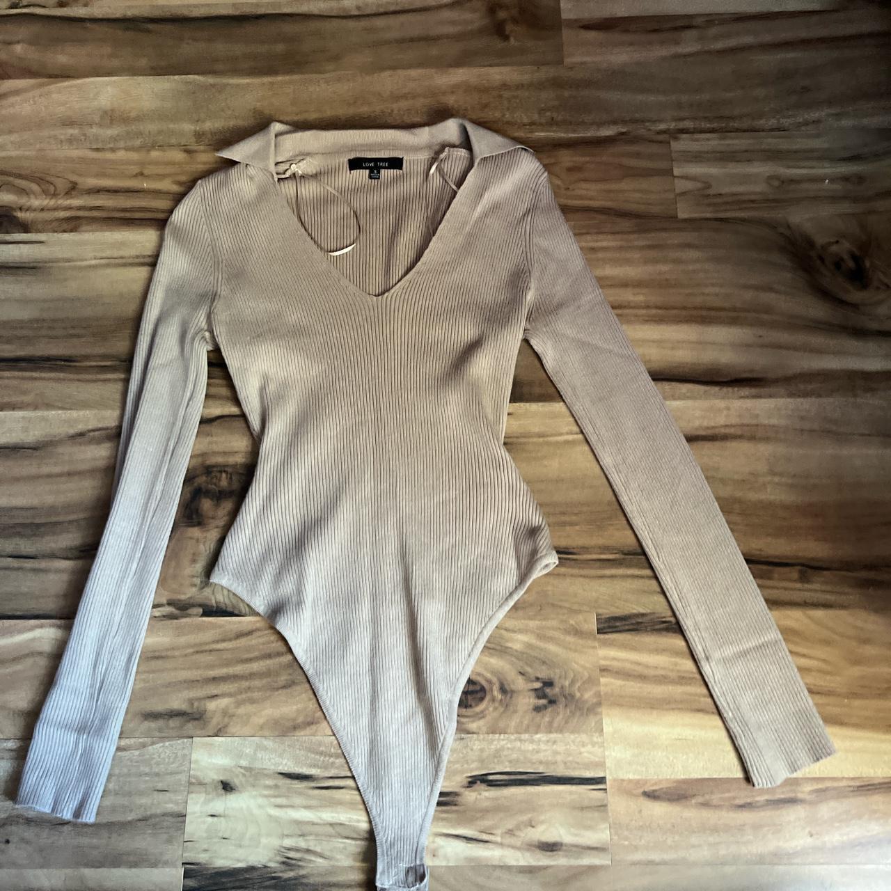 beige collared body suit only worn once perfect... - Depop