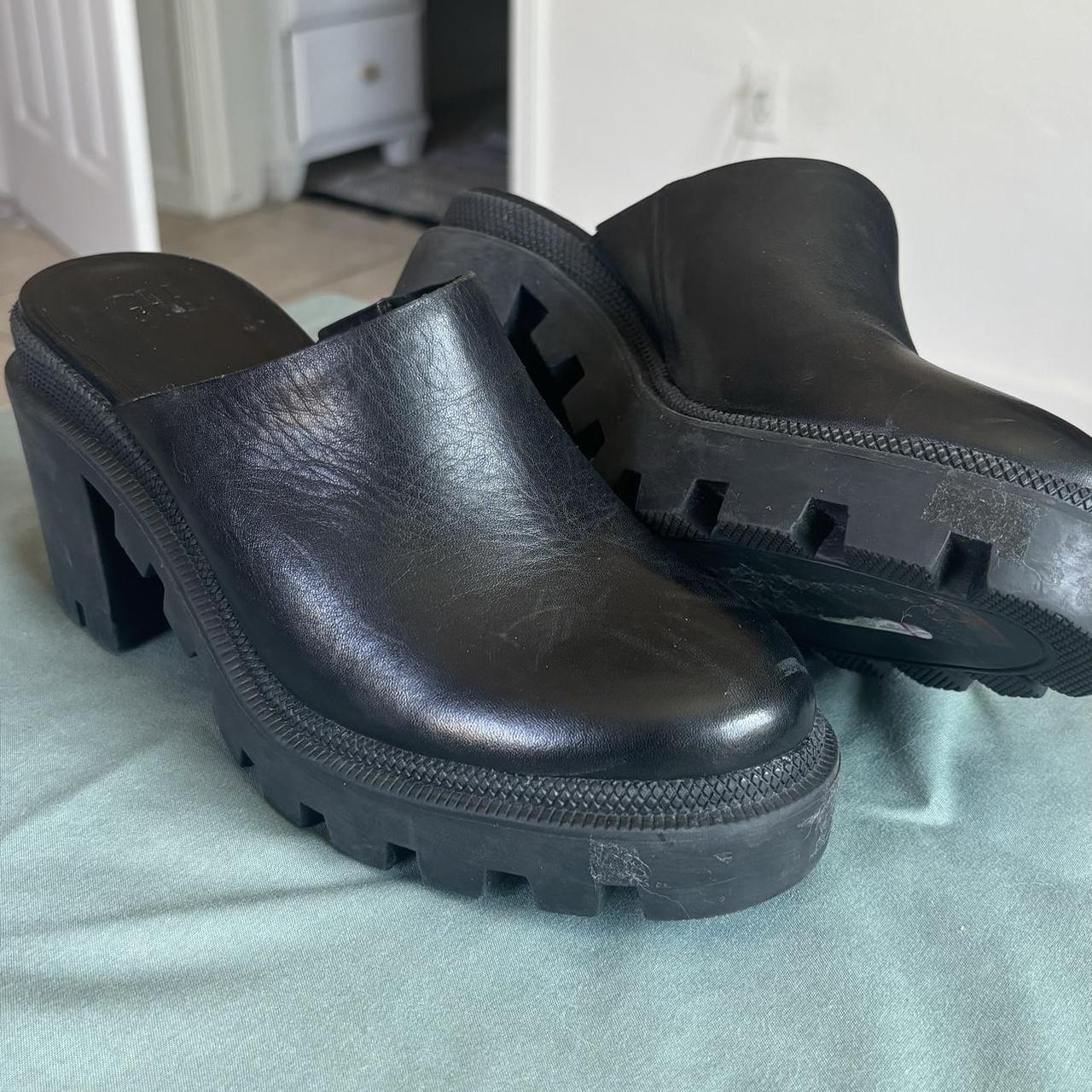 Black leather wedges with a chunky platform like... | Depop