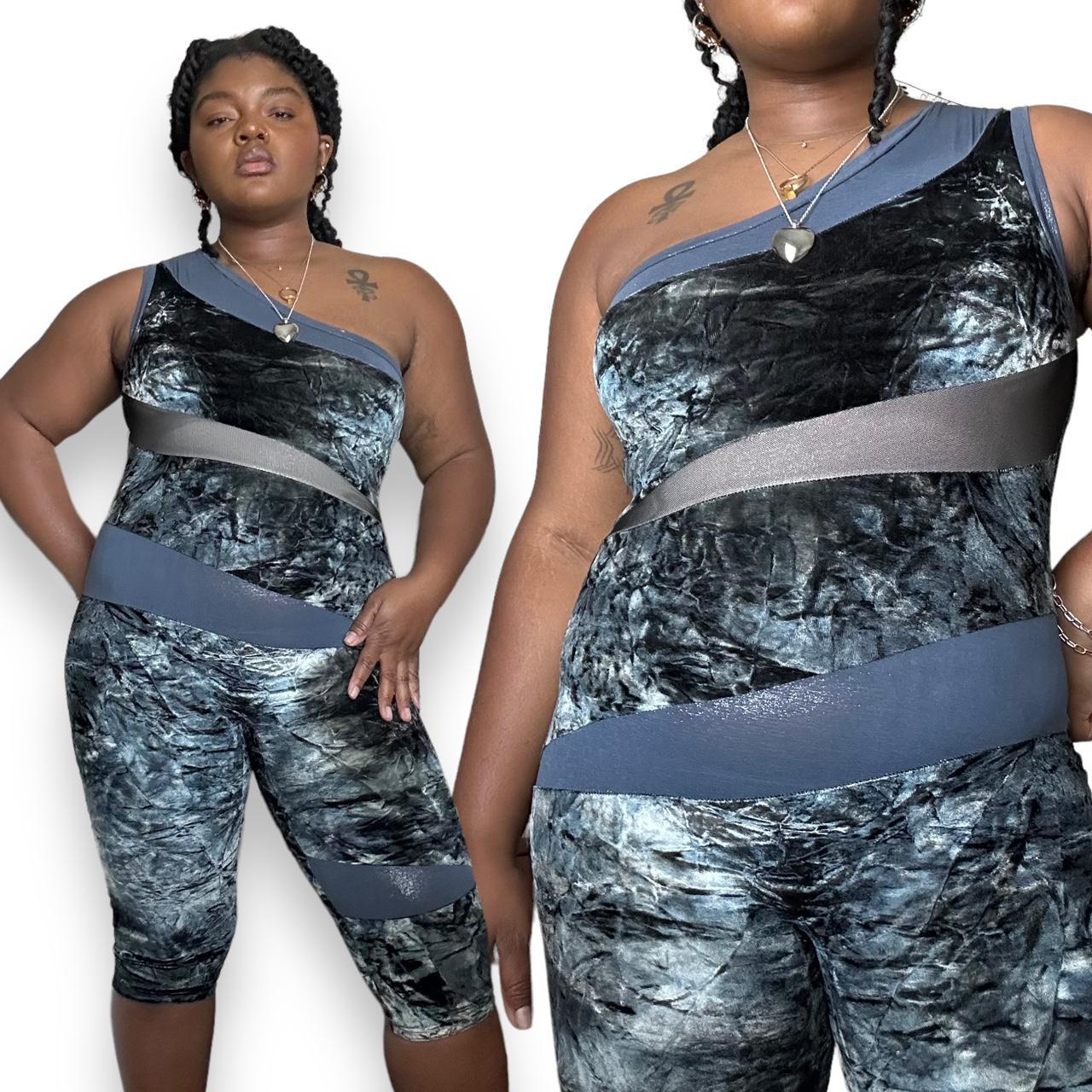 VTG One Shoulder Unitard one shoulder crushed... | Depop