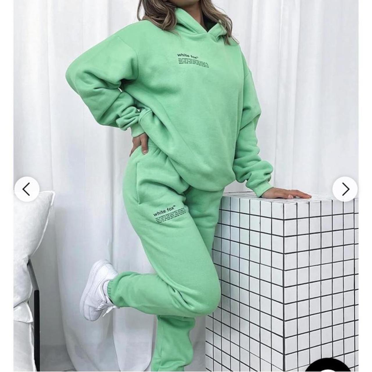 White fox boutique green hoodie Size S/M Worn... - Depop