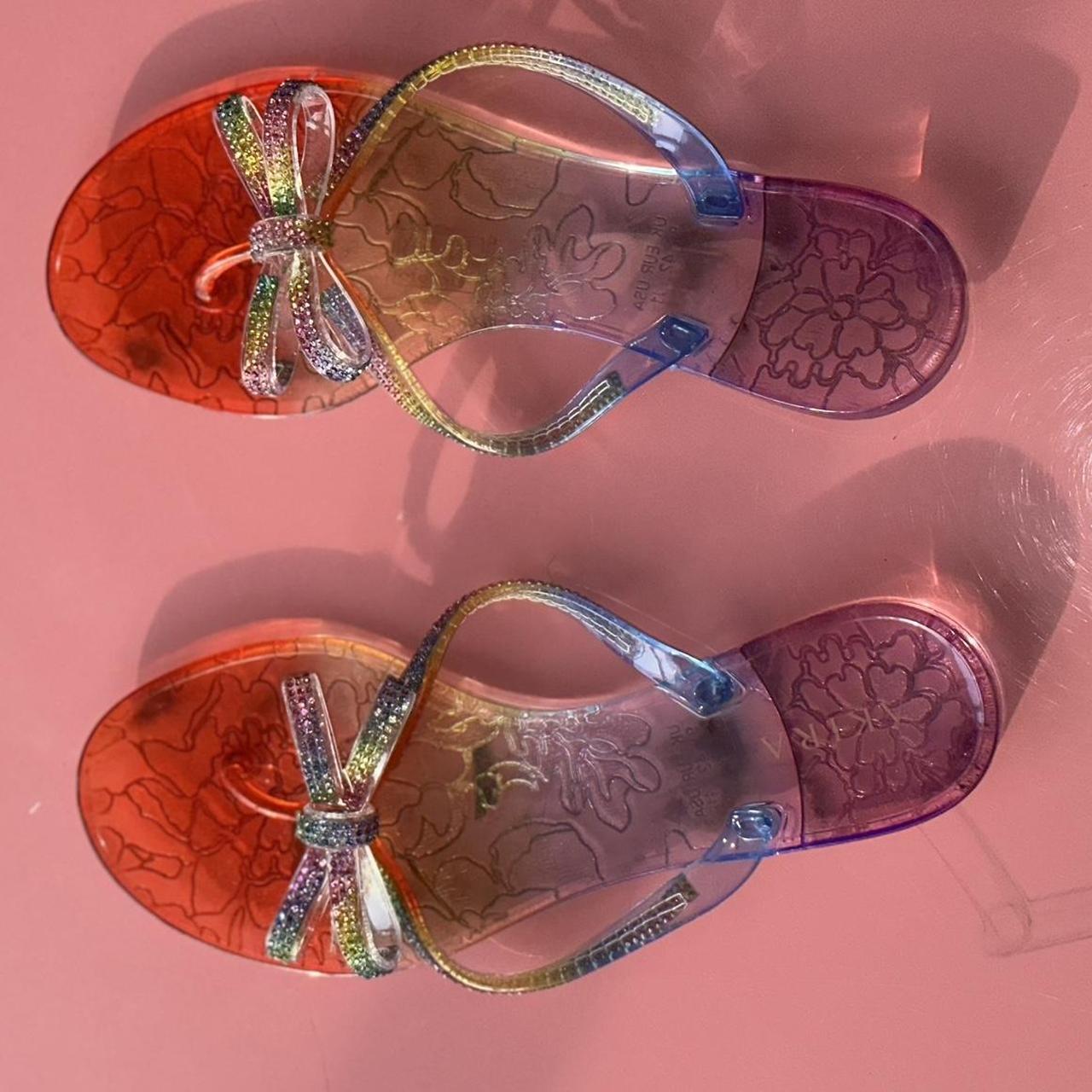 Rainbow Size 10 Flip Flop Sandals with Rhinestone... - Depop