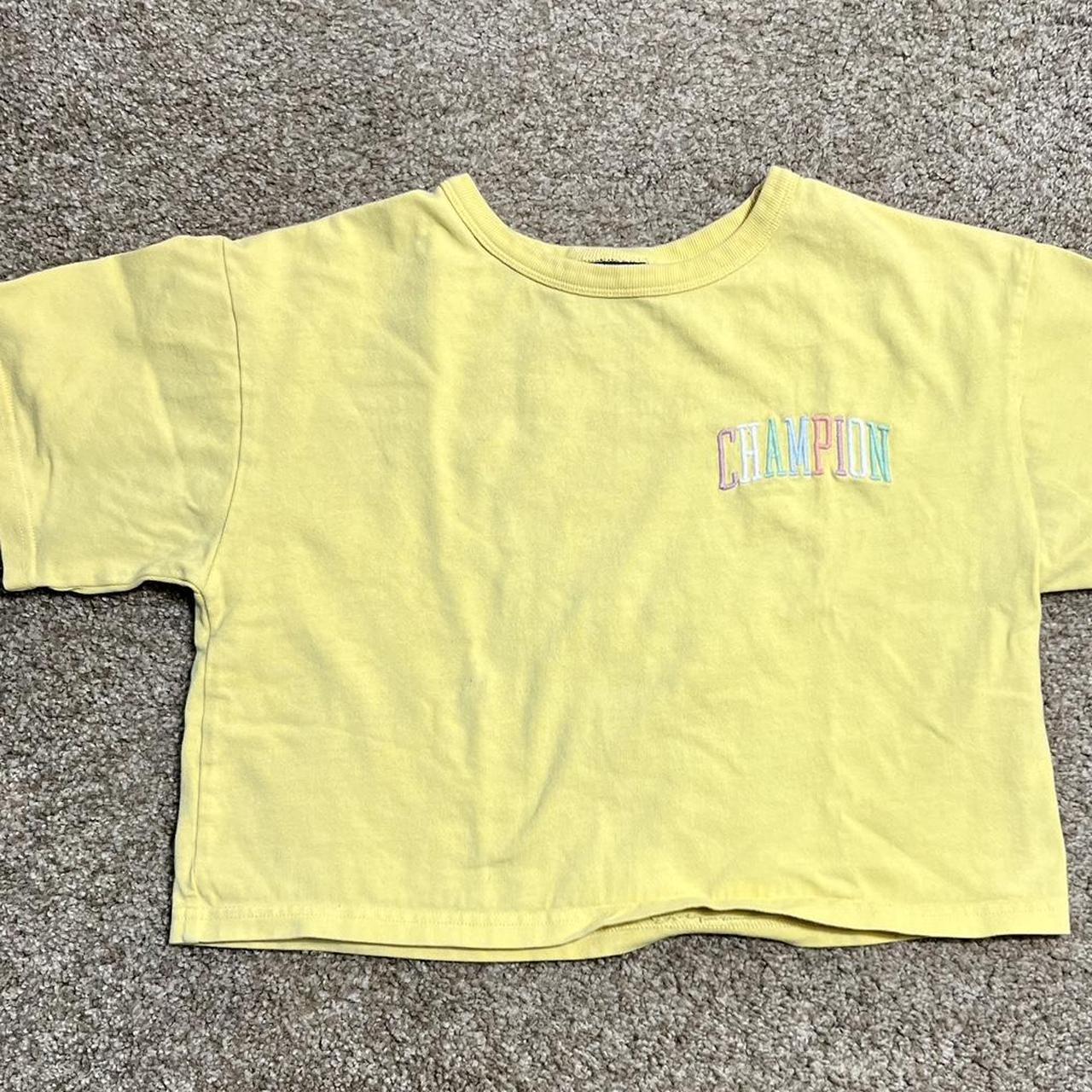 Adorable champion yellow crop top with pastel logo... - Depop