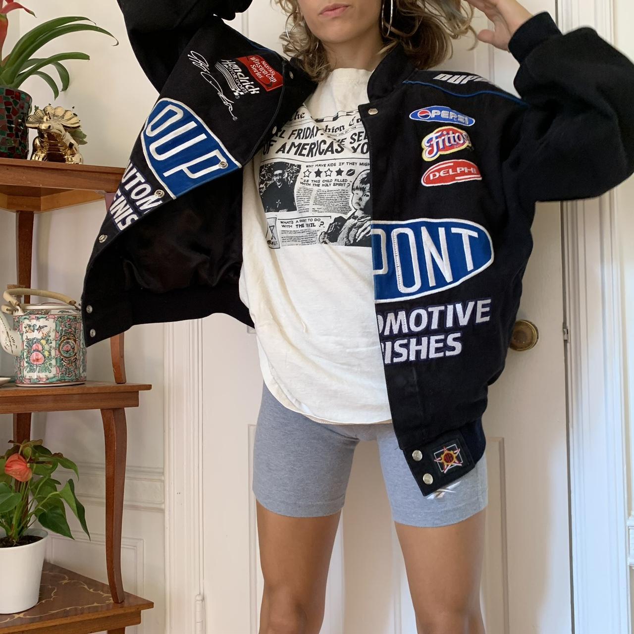Vintage black DuPont NASCAR race car jacket So... - Depop