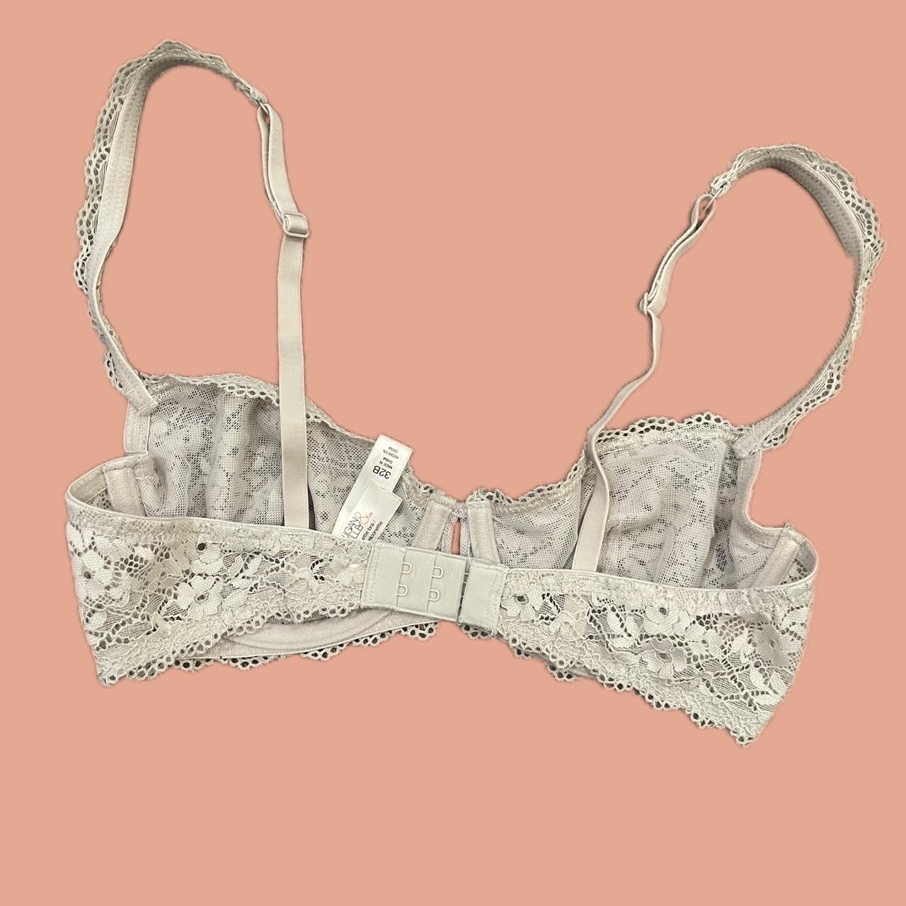 White and grey lace balconette bra with bow... - Depop