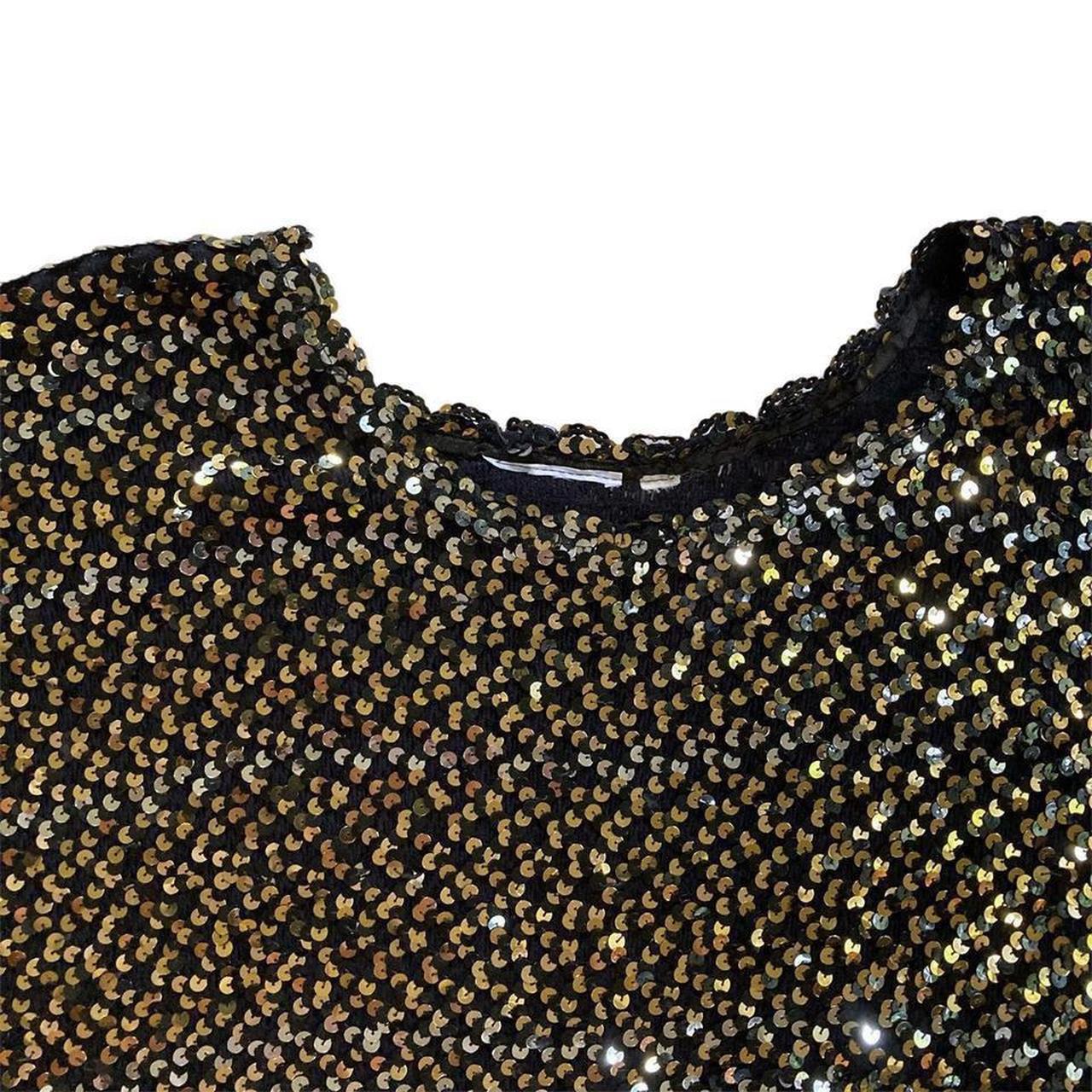 80s Vintage Gold and Silver Sequin Sweater Top No... - Depop