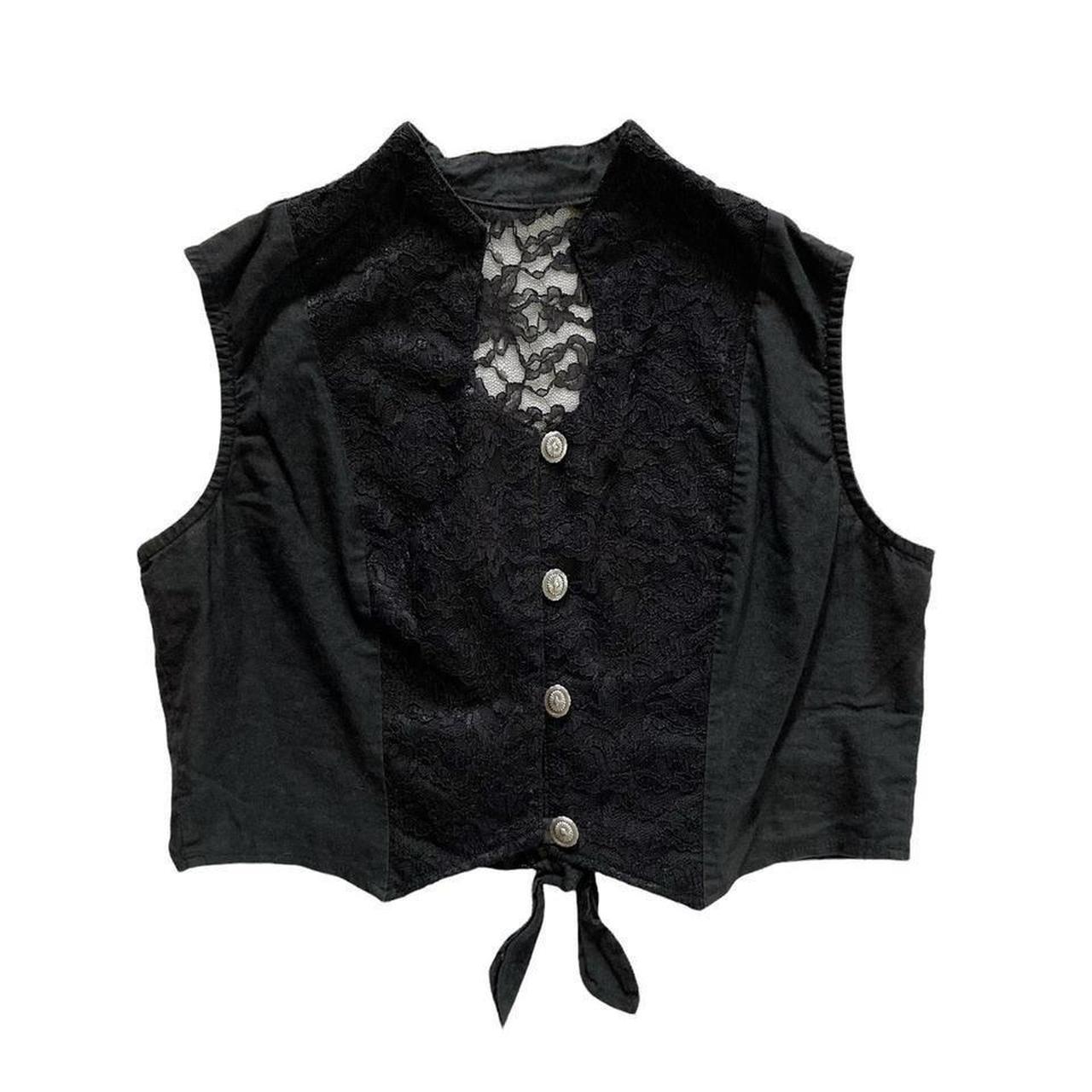 90s Vintage Black Lace Accented Vest Made by Rough... - Depop