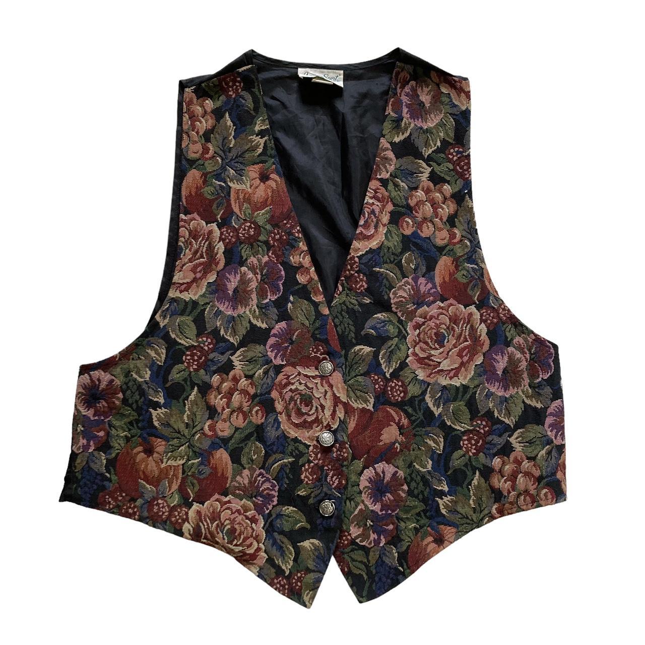 80s 90s Vintage Floral Rose Tapestry Vest Made by... - Depop