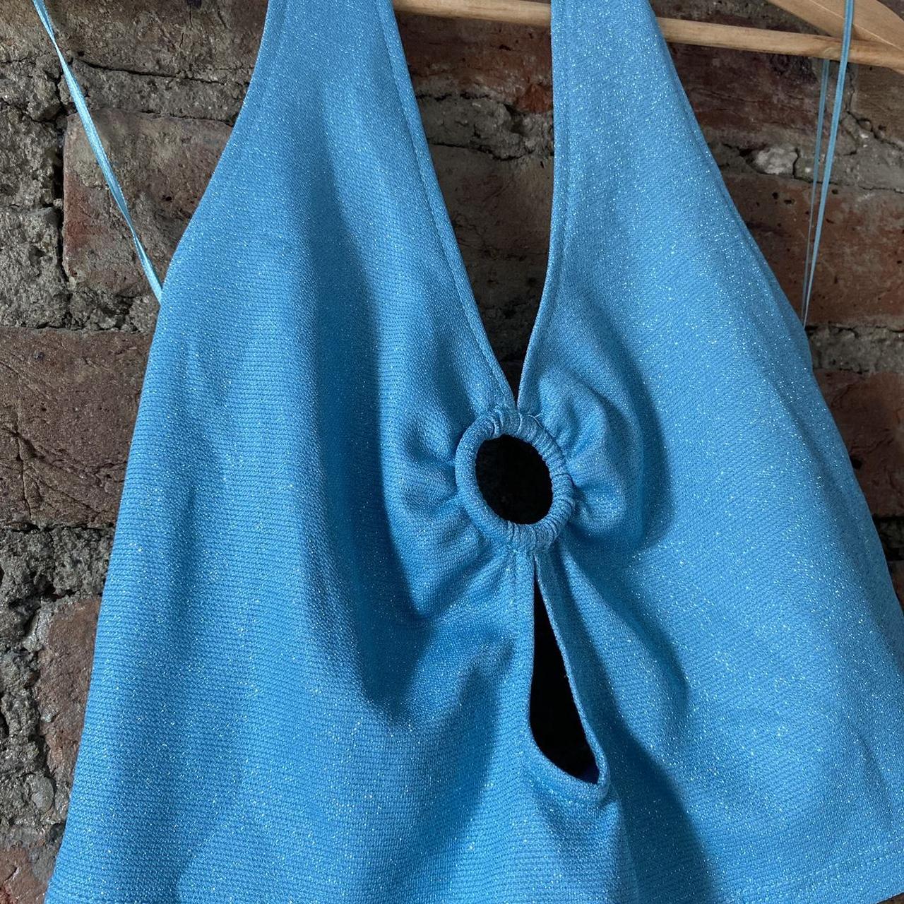 Primark blue sparkly halter neck crop top. Ring... - Depop
