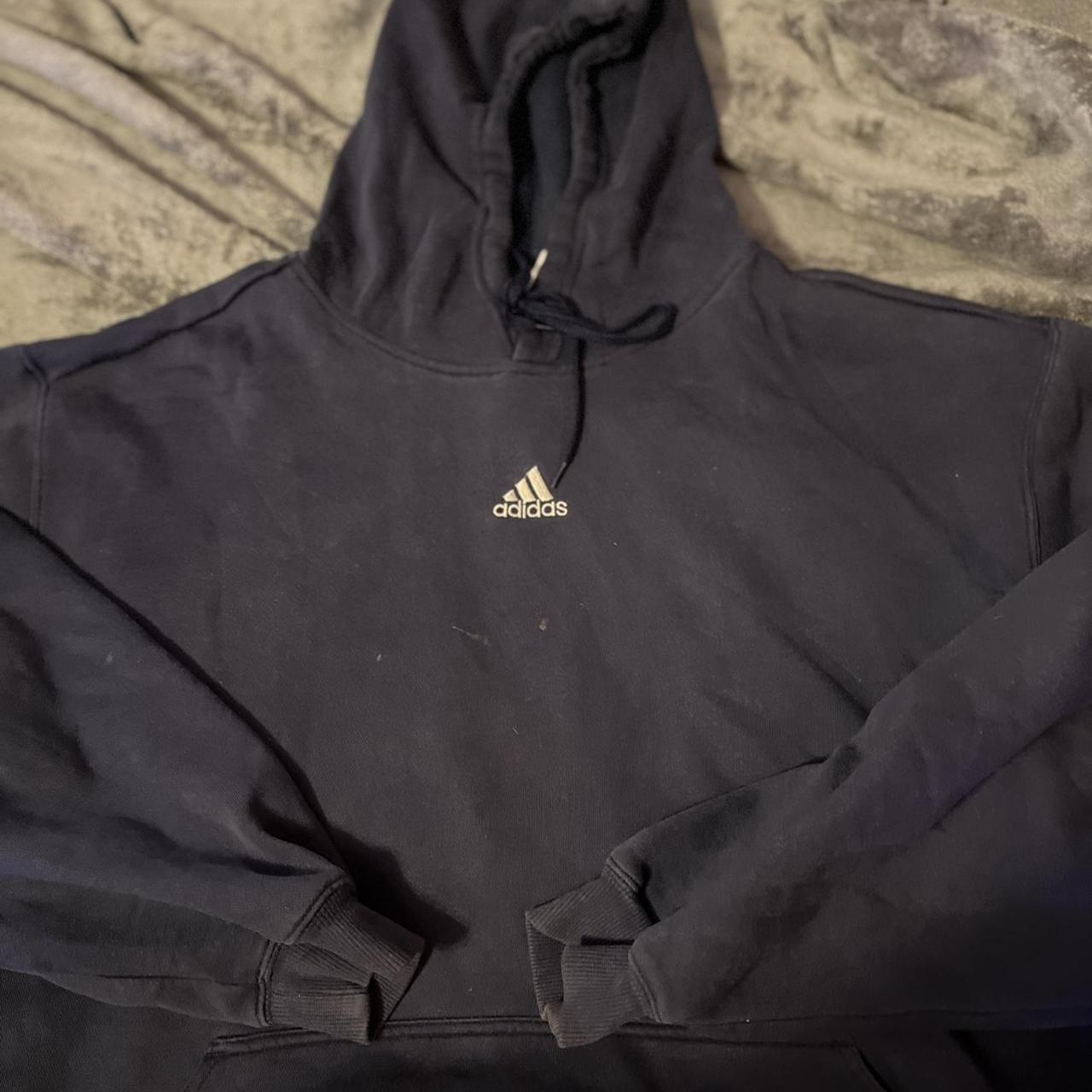 Adidas center logo hoodie stripe Size XL #adidas... - Depop