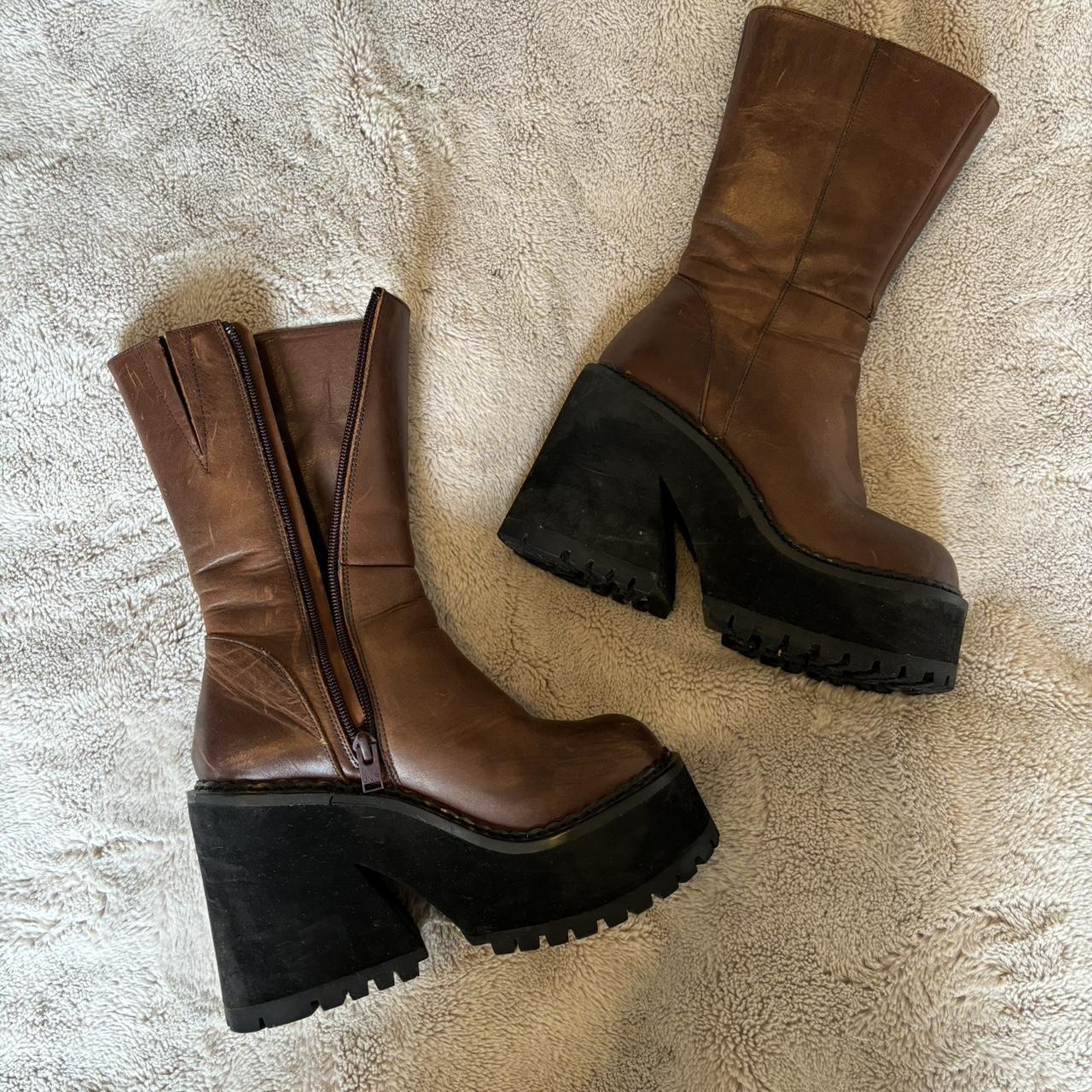 Unif Parker Boot, soft leather upper with side zip... - Depop