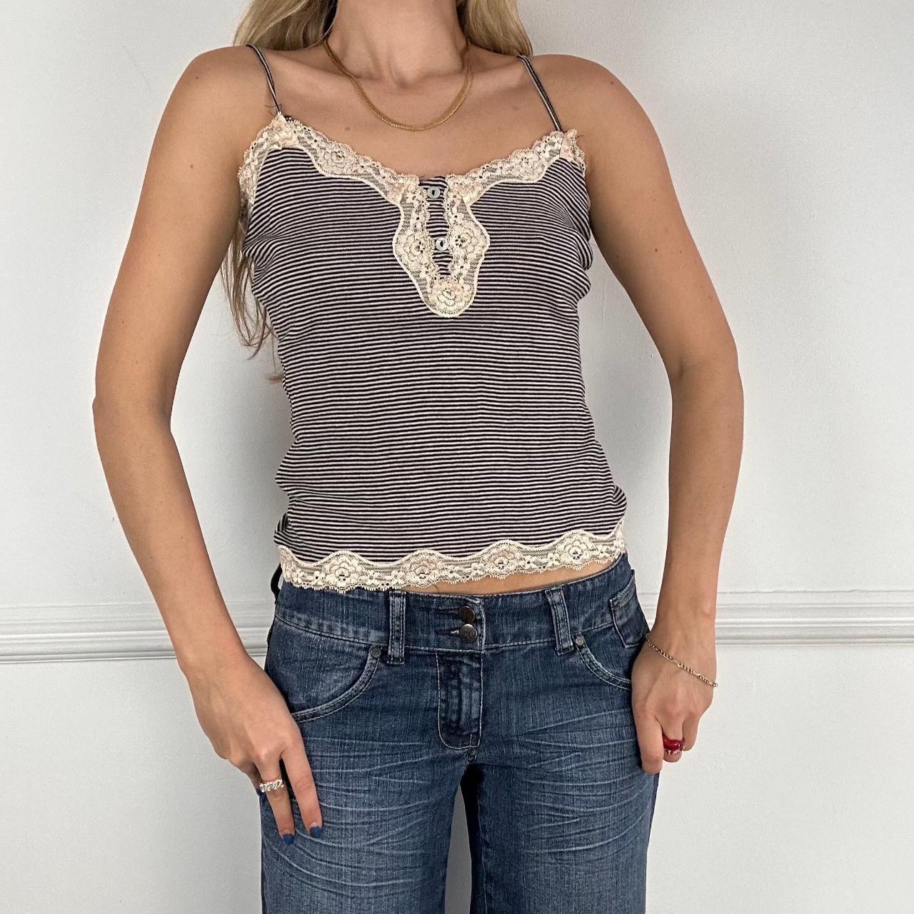 Black & Cream Striped Vest Super cute 90s 00s Y2K... - Depop