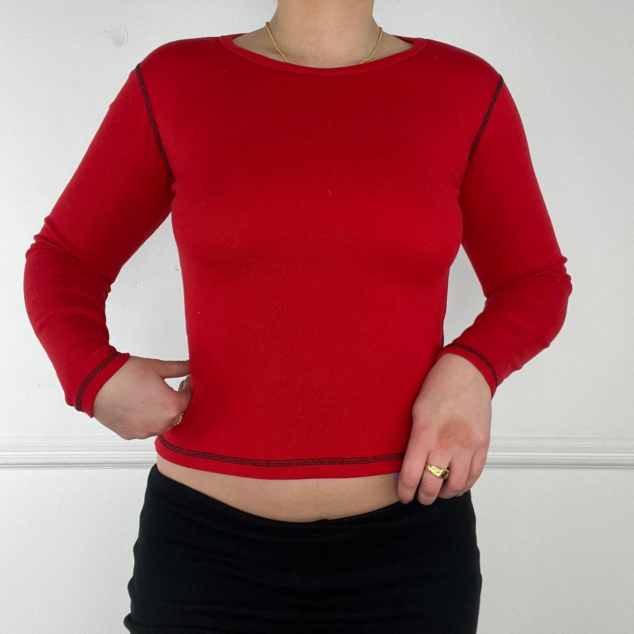 Red basic top cute 00s/y2k bright red basic... - Depop