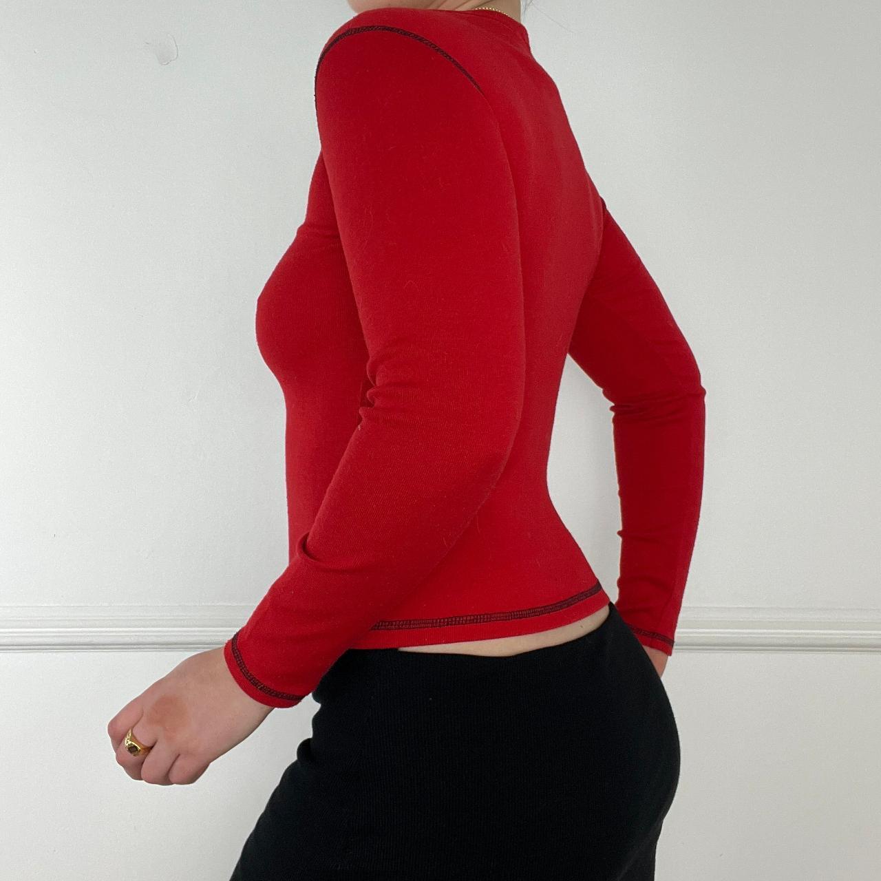 Red basic top cute 00s/y2k bright red basic... - Depop
