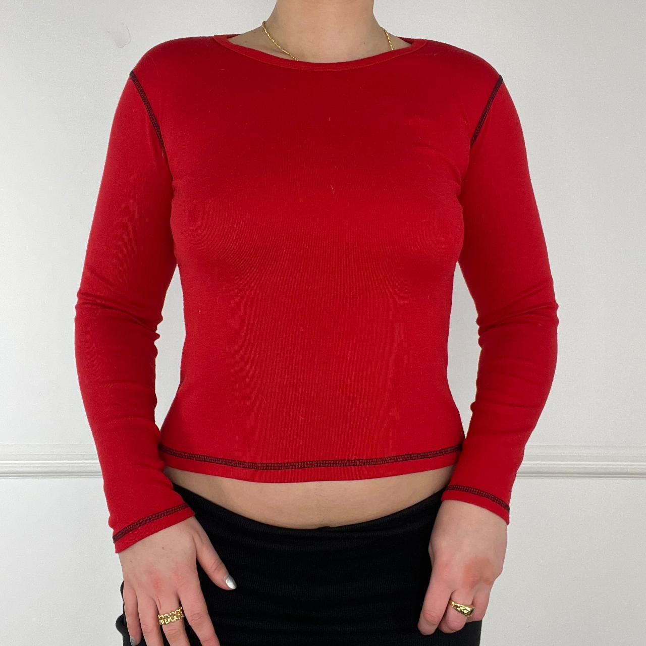 Red basic top cute 00s/y2k bright red basic... - Depop
